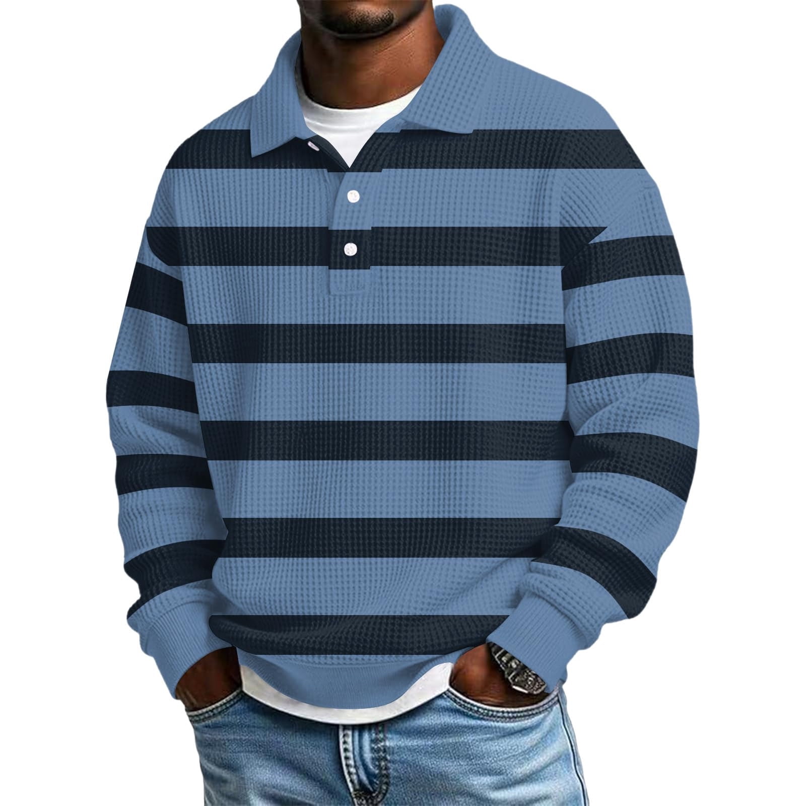 FRSASU Mens Waffle Knited Polo Sweaters Long Sleeve Shirts Vintage ...