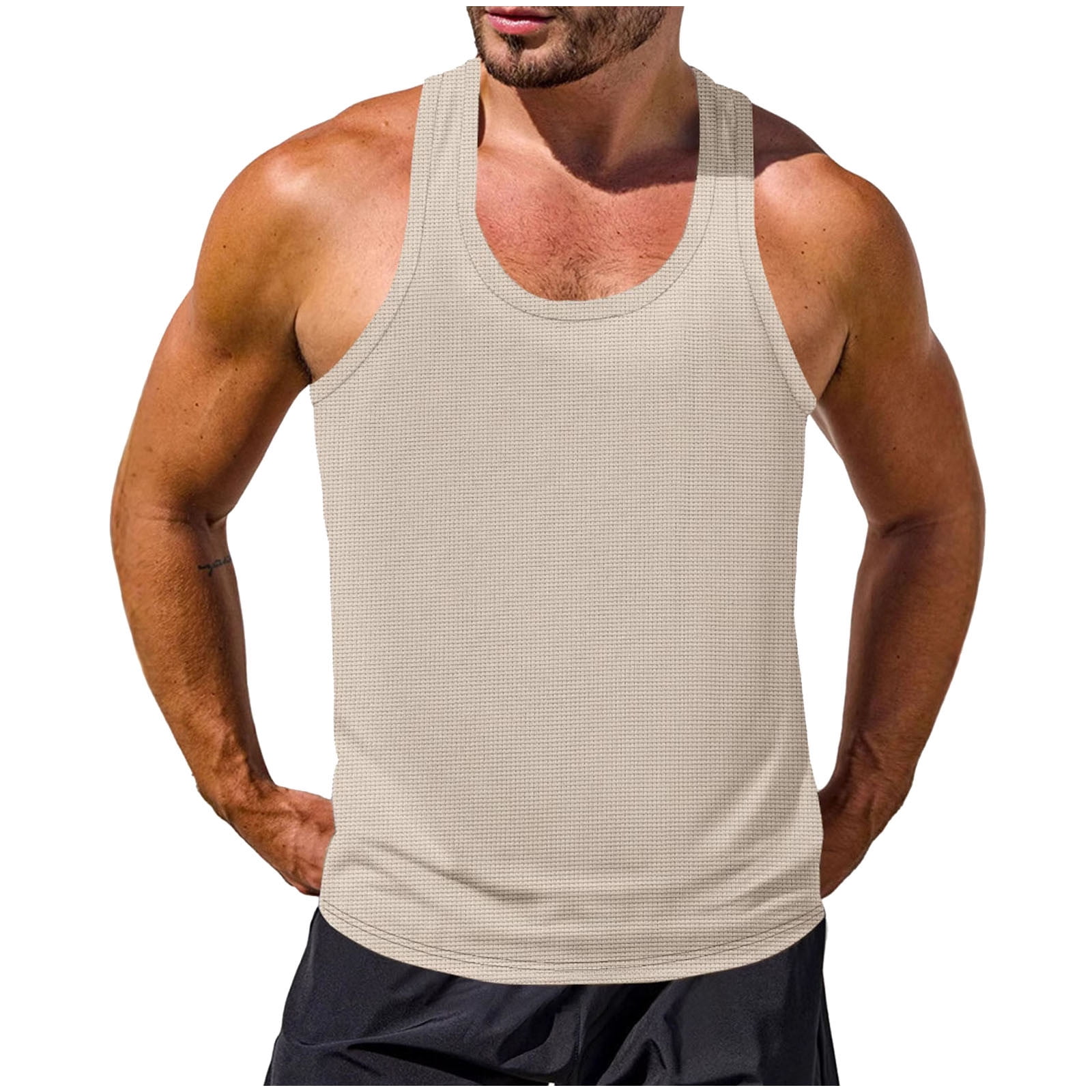 FRSASU Mens Waffle Tank Tops Sleeveless Y Back T-Shirts Athletic Muscle ...