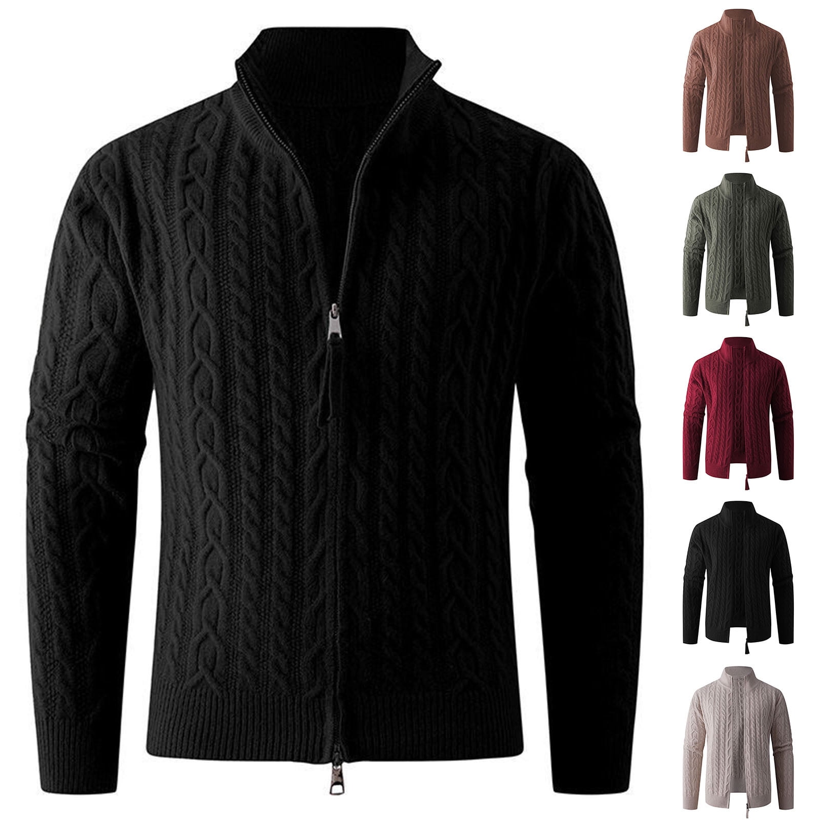 FRSASU Mens Zip up Cardigan Sweater Slim Fit Casual Stand Collar ...