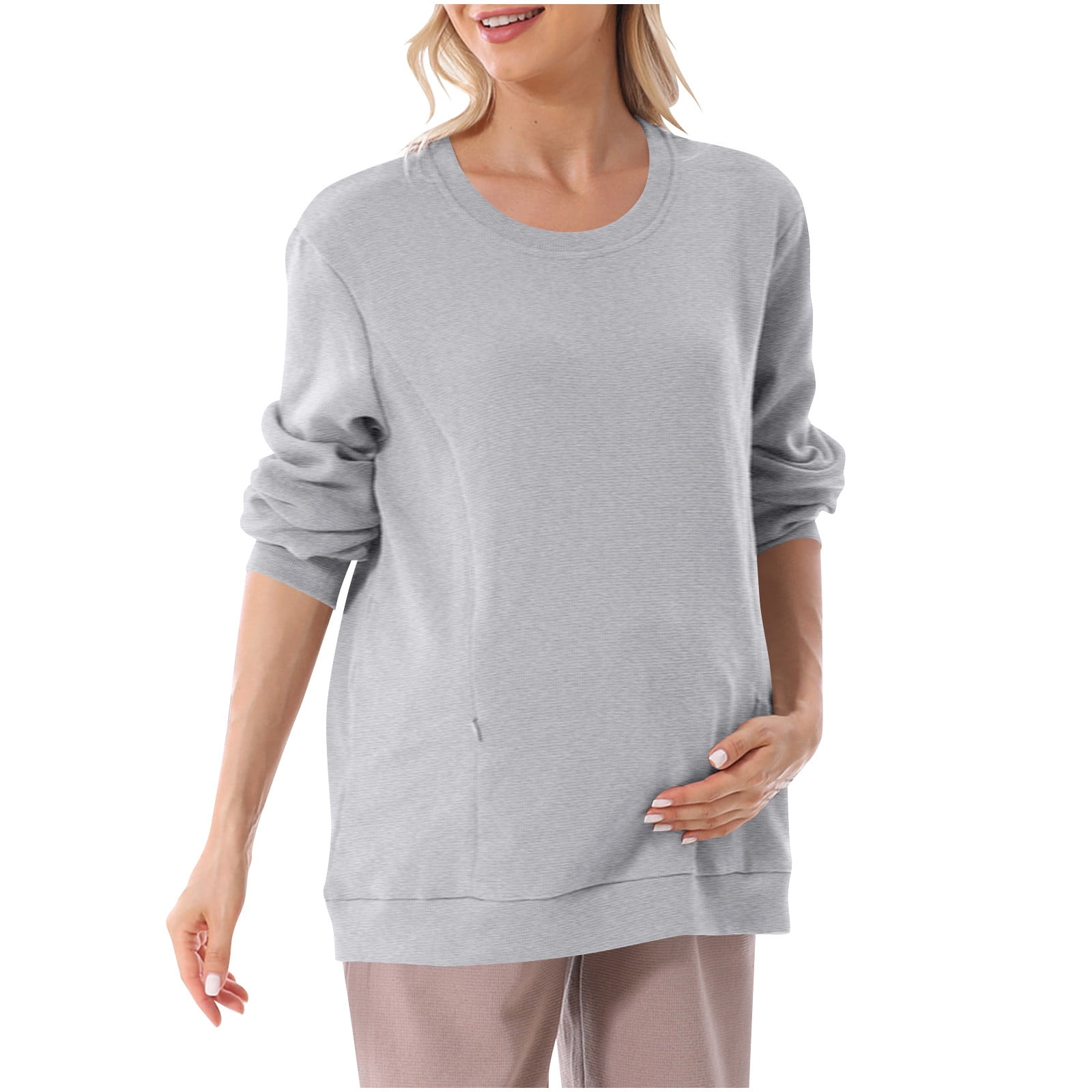 FRSASU Nursing Sweatshirt Long Sleeve Round Neck Breastfeeding Shirts ...