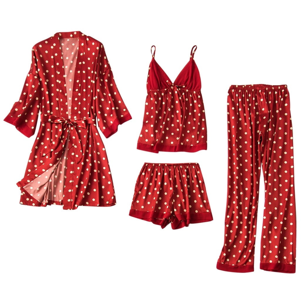 FRSASU Plus size clearance Pajamas Women Satin Silk Pajamas Cardigan ...