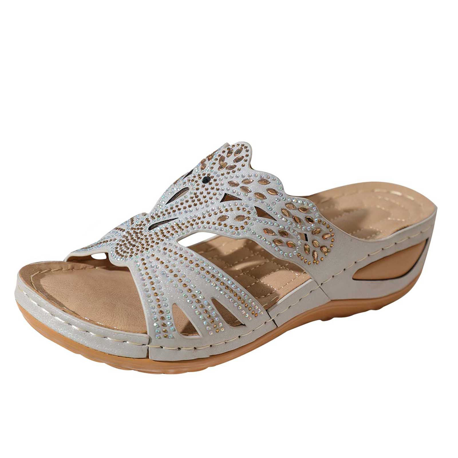 FRSASU Sandals for Women,Platform Plus Size Rhinestones Roman Sandals ...