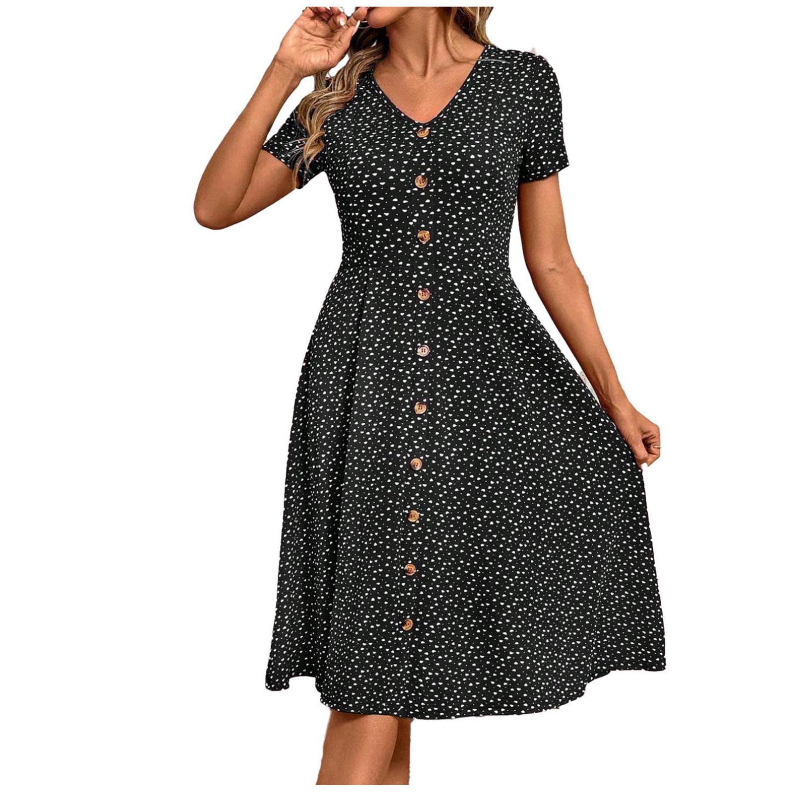 FRSASU Spring Summer Dresses for Women Short Sleeve Casual V Neck ...