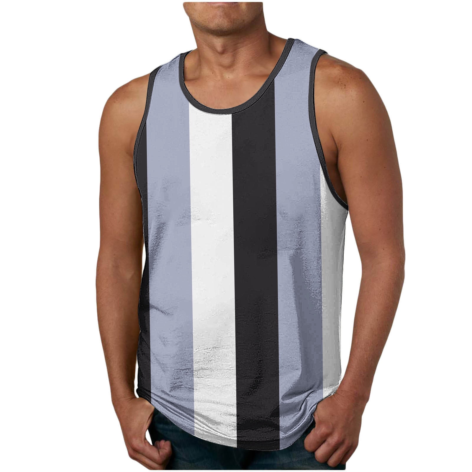 FRSASU Stripes Tank Top for Men's Sleeveless T-Shirt Crew Neck Summer ...