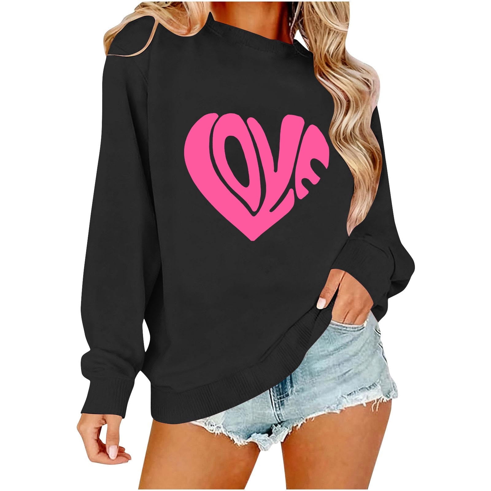 FRSASU Valentines Sweatshirt Women Love Heart Print Casual Long Sleeve ...
