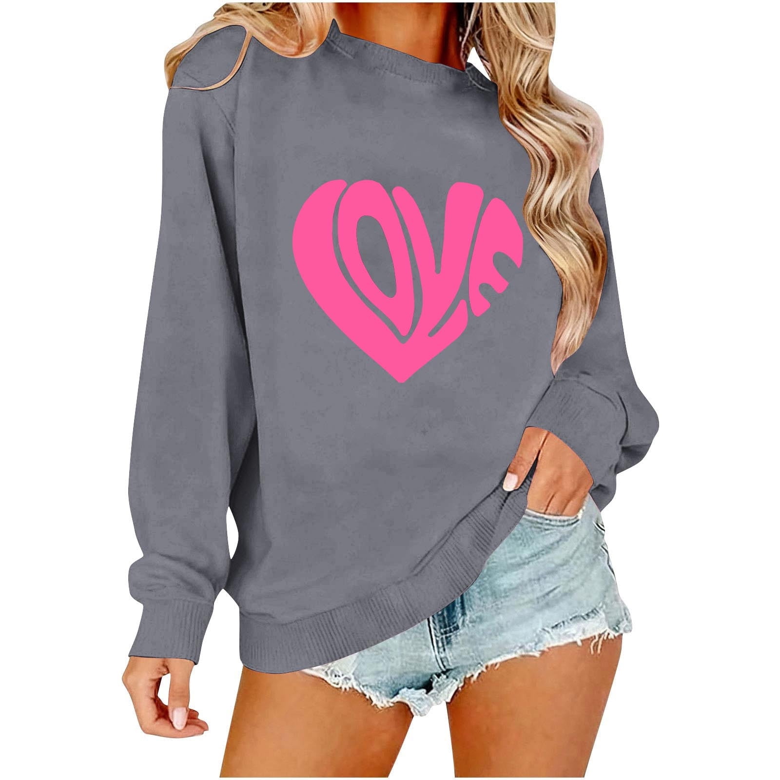 FRSASU Valentines Sweatshirt Women Love Heart Print Casual Long Sleeve ...