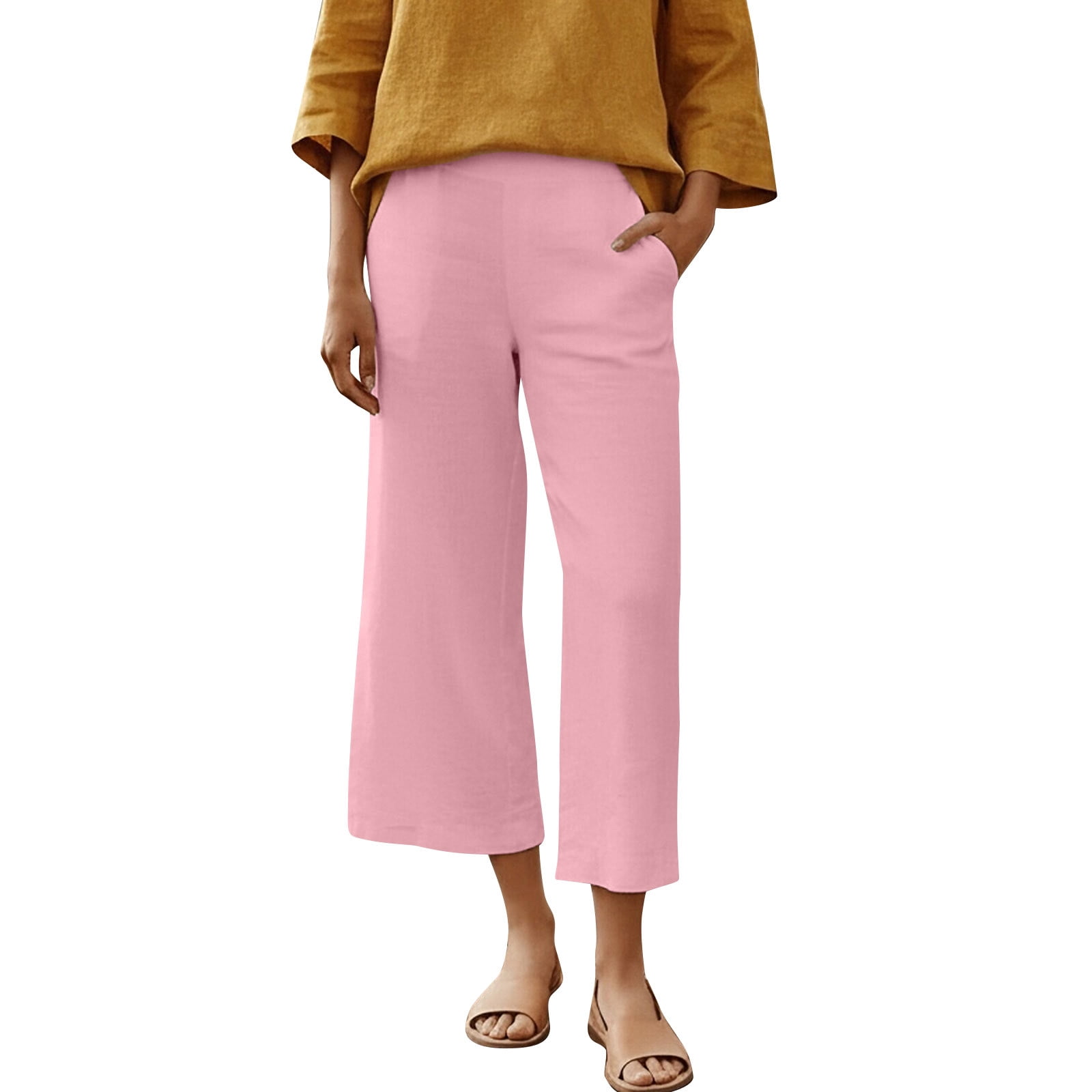 FRSASU Wide Leg Pants Woman High Waisted Trendy Cropped Barrel Pull On ...