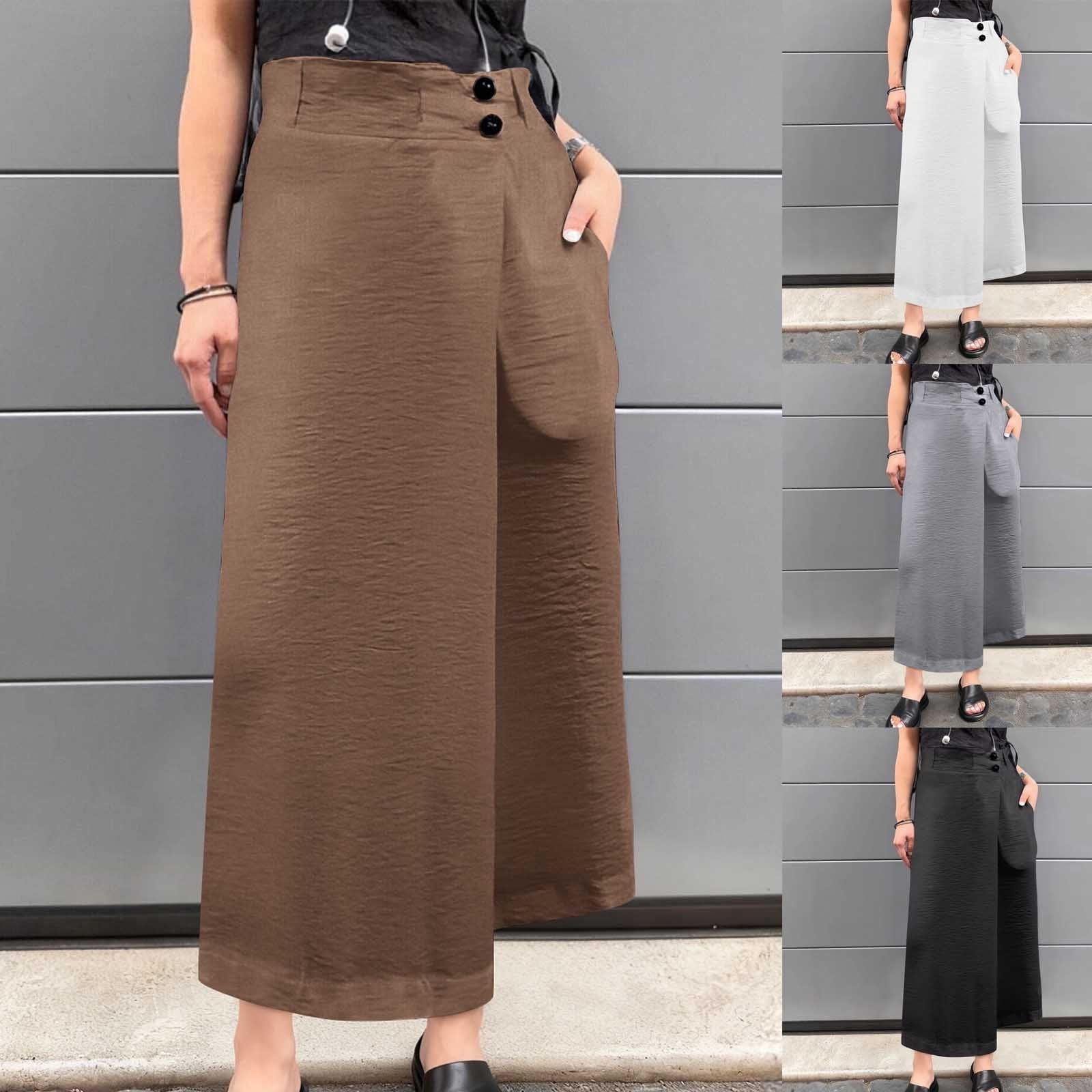 FRSASU Women Artistic Pants Wide Leg Cropped Pants Solid Color Casual ...