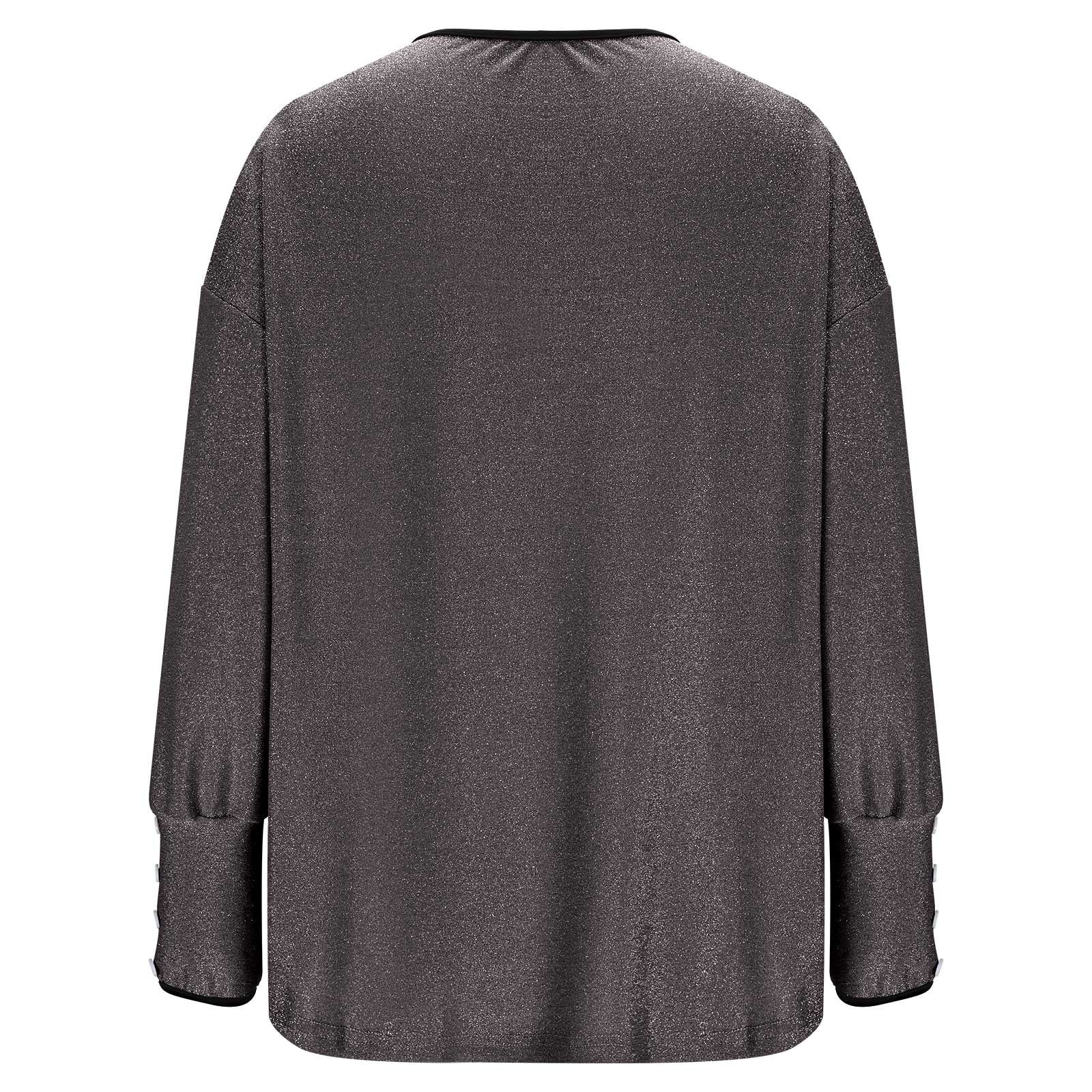 FRSASU Women Crewneck Loose Fit Shirt Solid Color Sparkling Long Sleeve ...