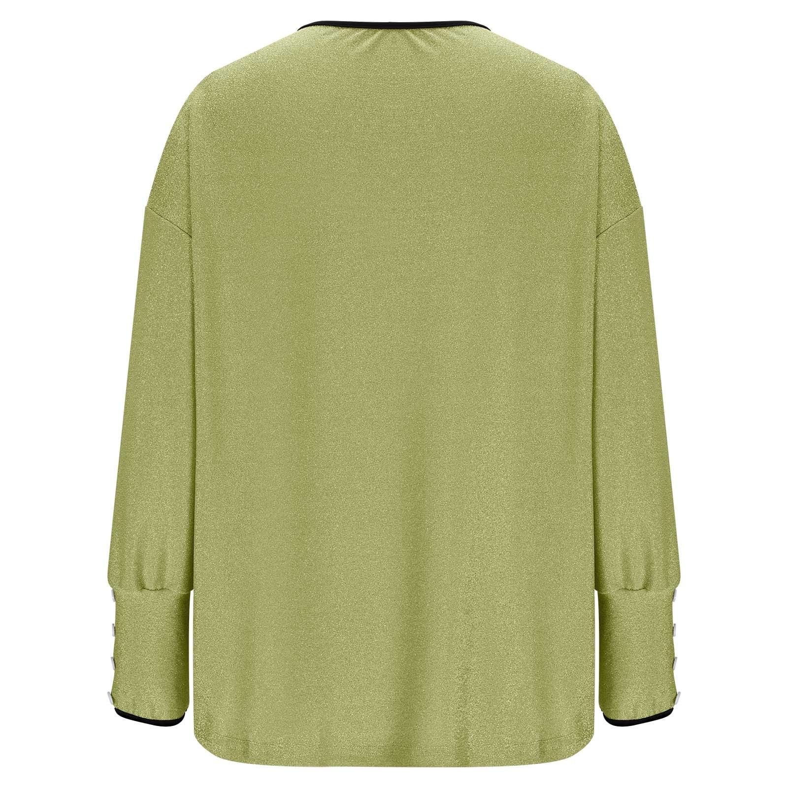 FRSASU Women Crewneck Loose Fit Shirt Solid Color Sparkling Long Sleeve ...