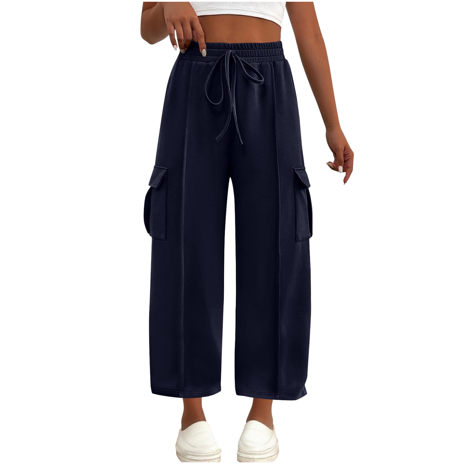 FRSASU Women Pants Solid Color High Waist Drape Wide Leg Casual Loose ...