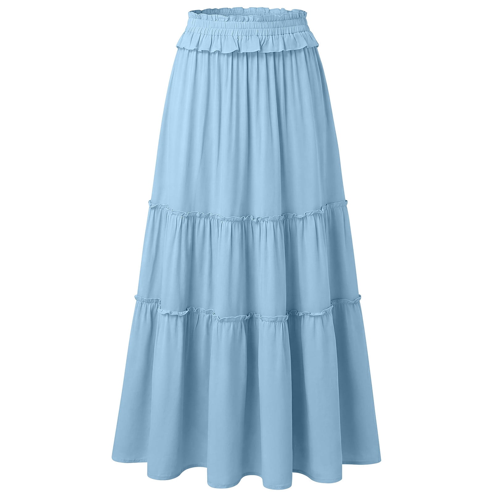 FRSASU Women'S Summer Maxi Skirt Trendy High Waist Pleated Ruffle Long ...