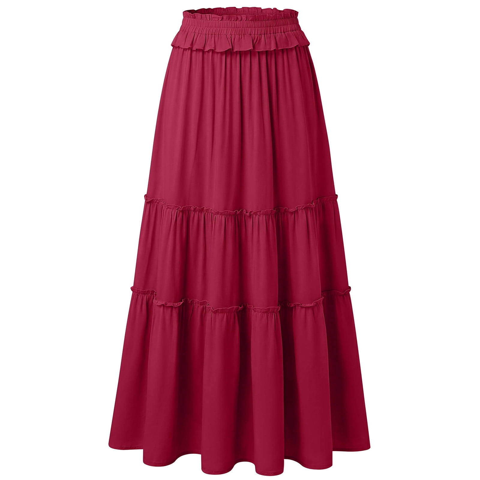 FRSASU Women'S Summer Maxi Skirt Trendy High Waist Pleated Ruffle Long ...