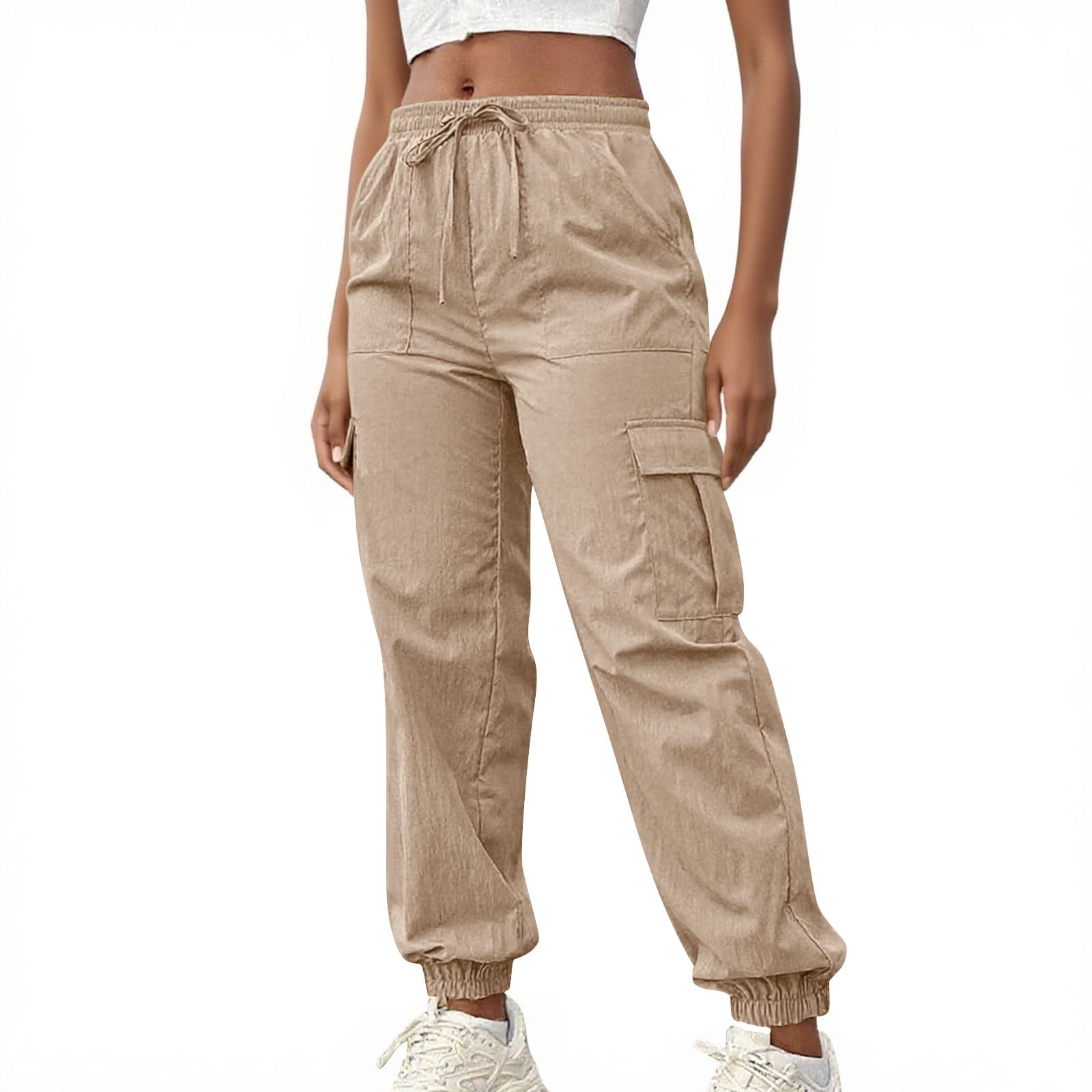 FRSASU Women Solid Color Casual Jogging Pants Hiking Cargo Pants ...