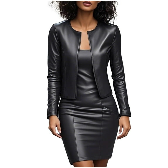 FRSASU Women's 2 Piece Skirt Set Artificial Leather Business Work ...