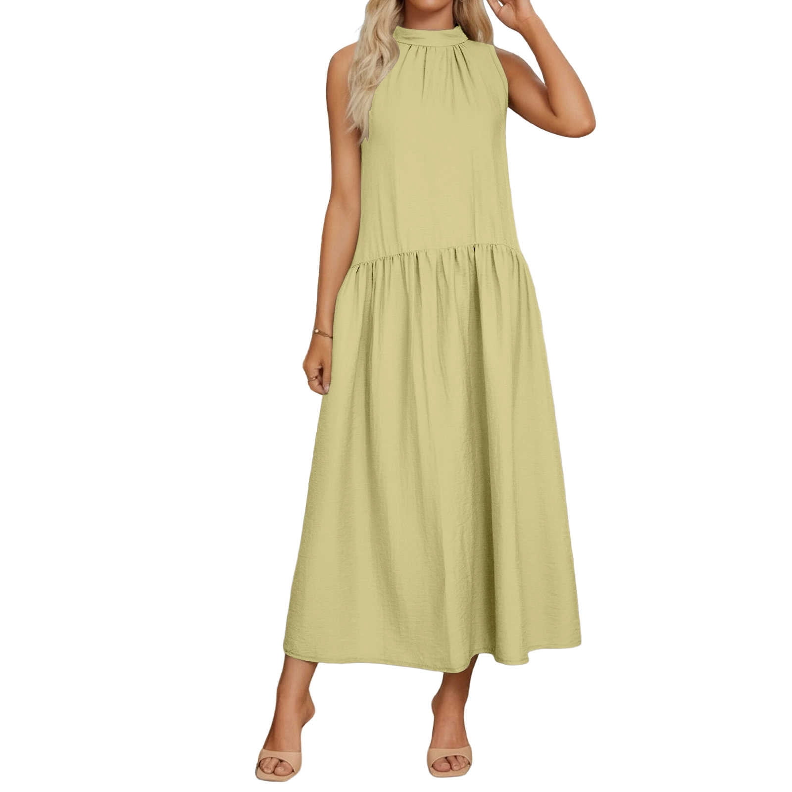 FRSASU Women's Flowy Linen Dress Summer Beach Casual Loose Sleeveless ...