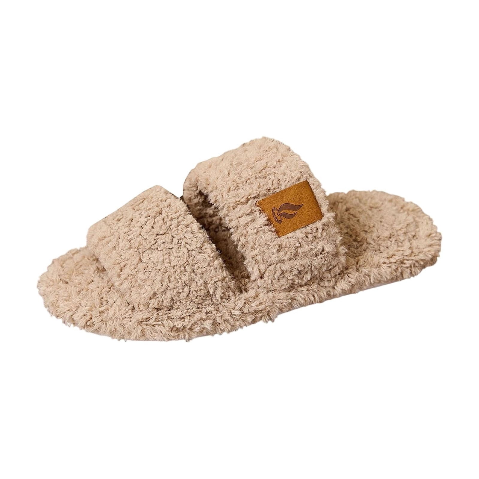 FRSASU Women's Fuzzy Open Toe Slippers Indoor Cozy Memory Foam Slip On ...