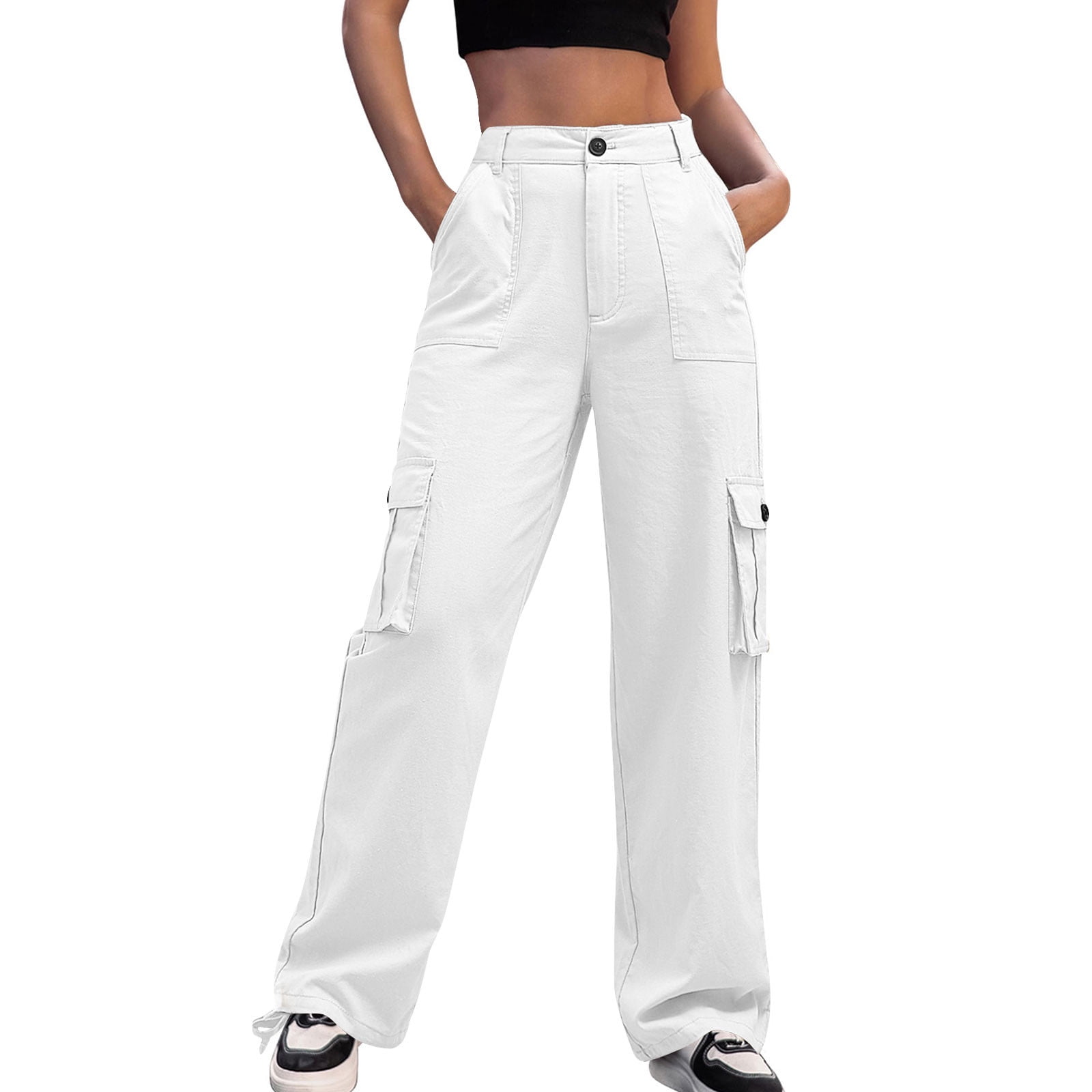 FRSASU Women's High Waisted Solid Cargo Pants Travel Streetwear Baggy ...