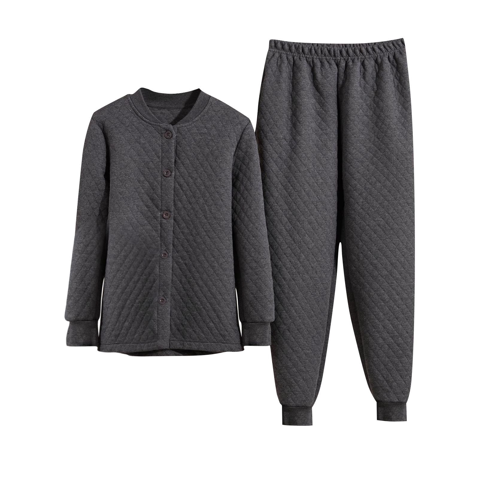 FRSASU Women's Pajama Set Winter Warm Solid Color Long Sleeve Cotton ...