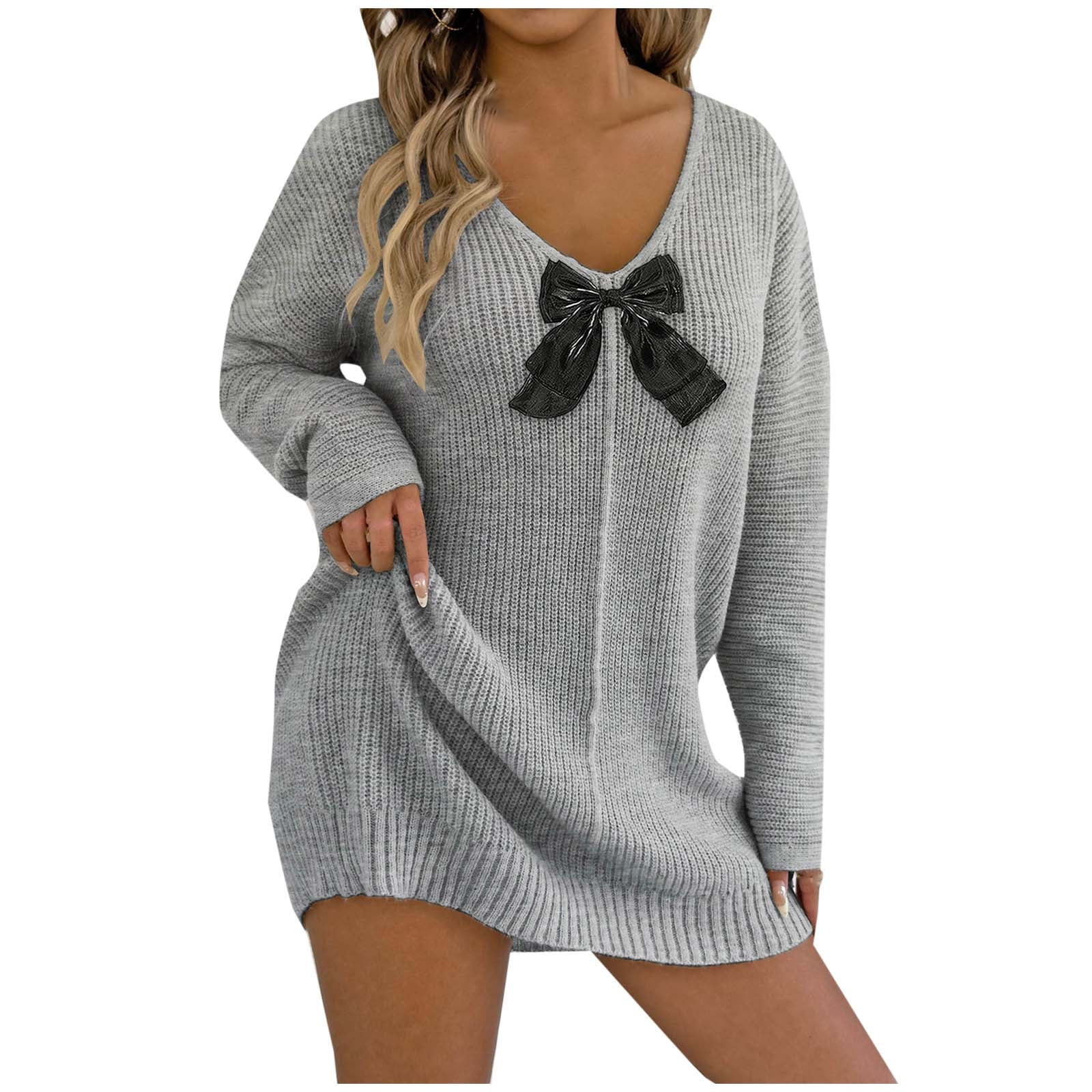 FRSASU Women's Pullover Sweater Dress Casual Long Sleeve Ribbed Knit ...