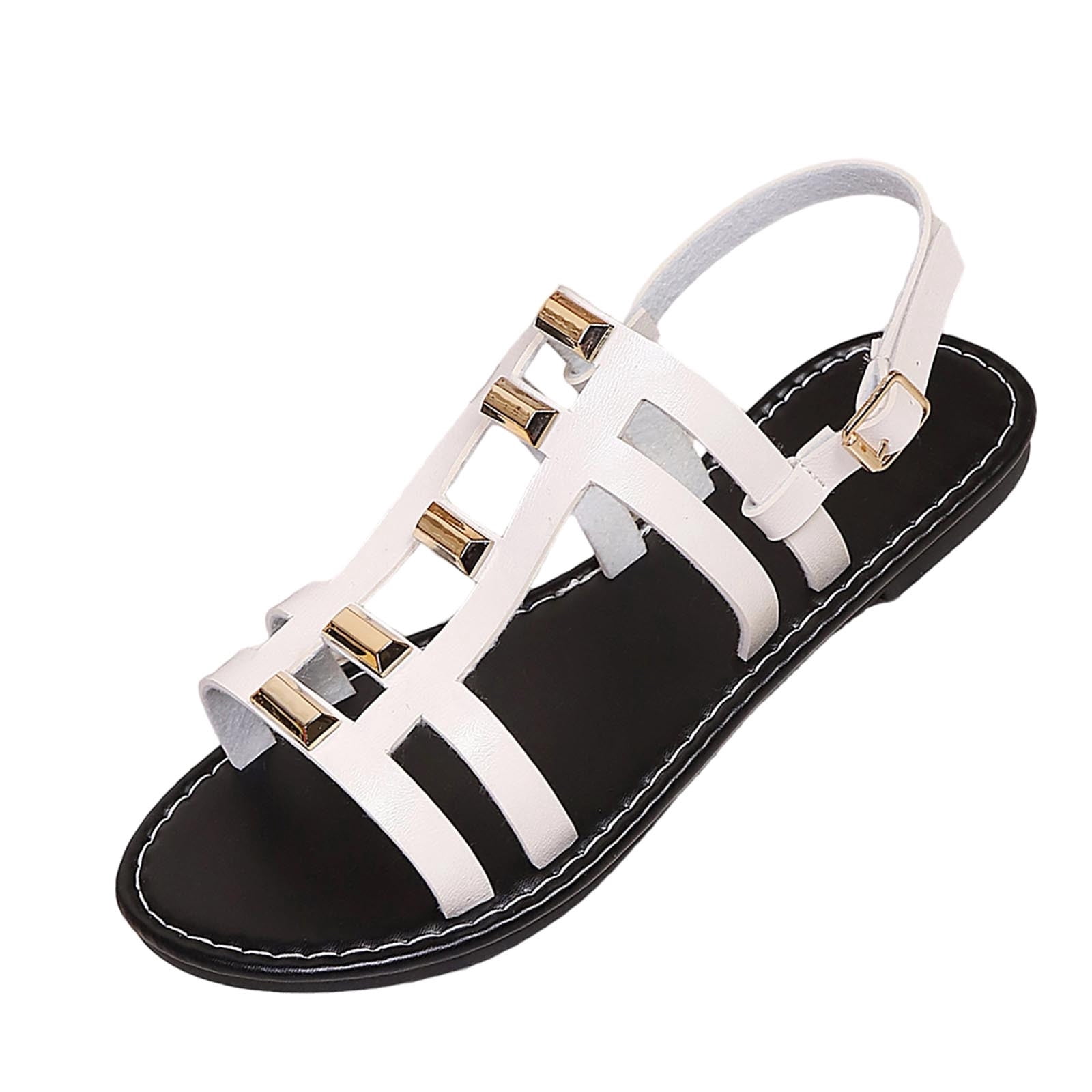 FRSASU Women's Sandals Ankle Buckle Strap Flat Heels Beach Shoes Ladies ...