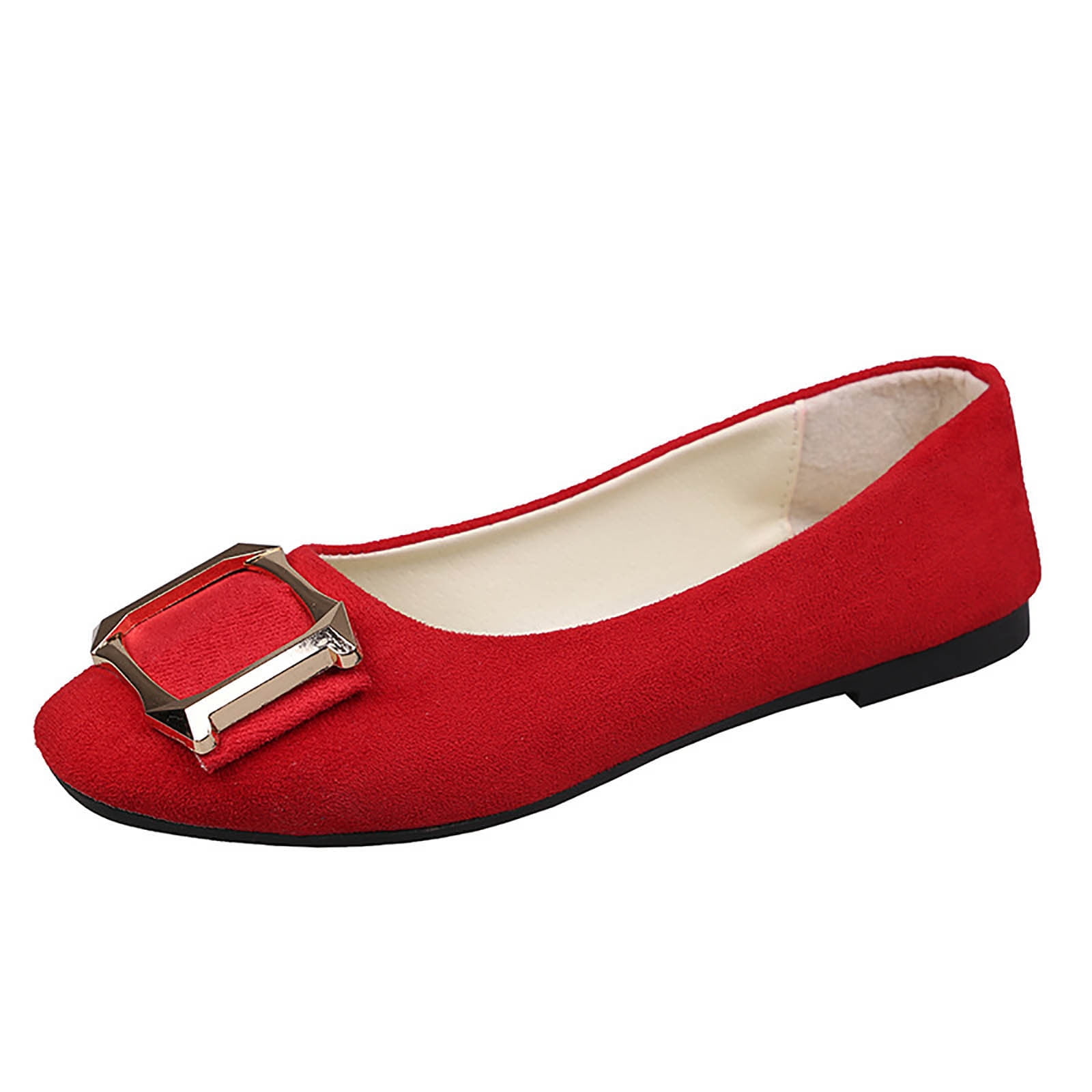 FRSASU Women's Shoes Patent Leather Flats Pumps Square Buckle Ladies ...