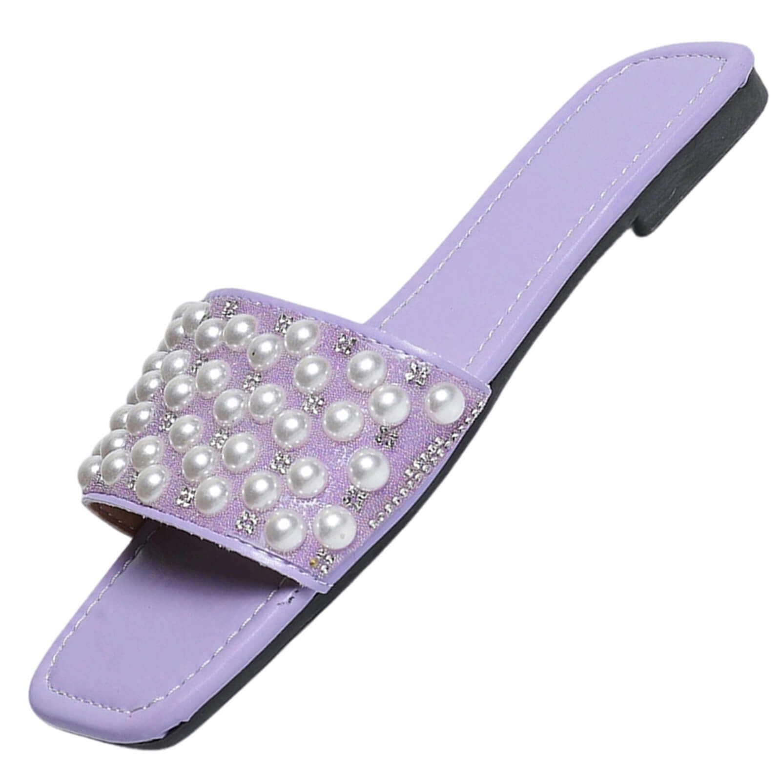 FRSASU Women's Slippers Elegant Crystal Pearl Flat Sandals Summer ...