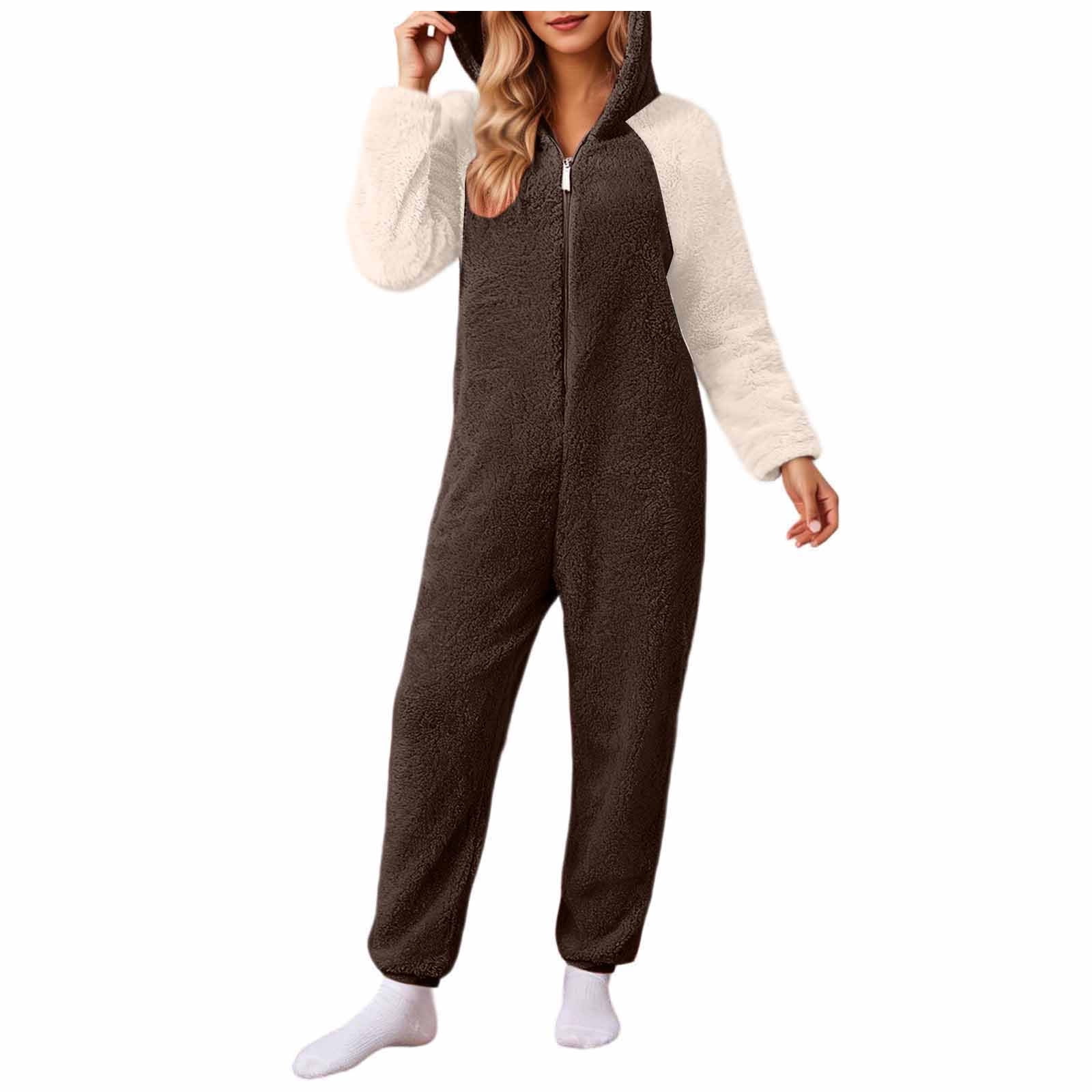 FRSASU Women's Ultra Comfy LoungePlush Romper Onesie Pajamas Zipper ...