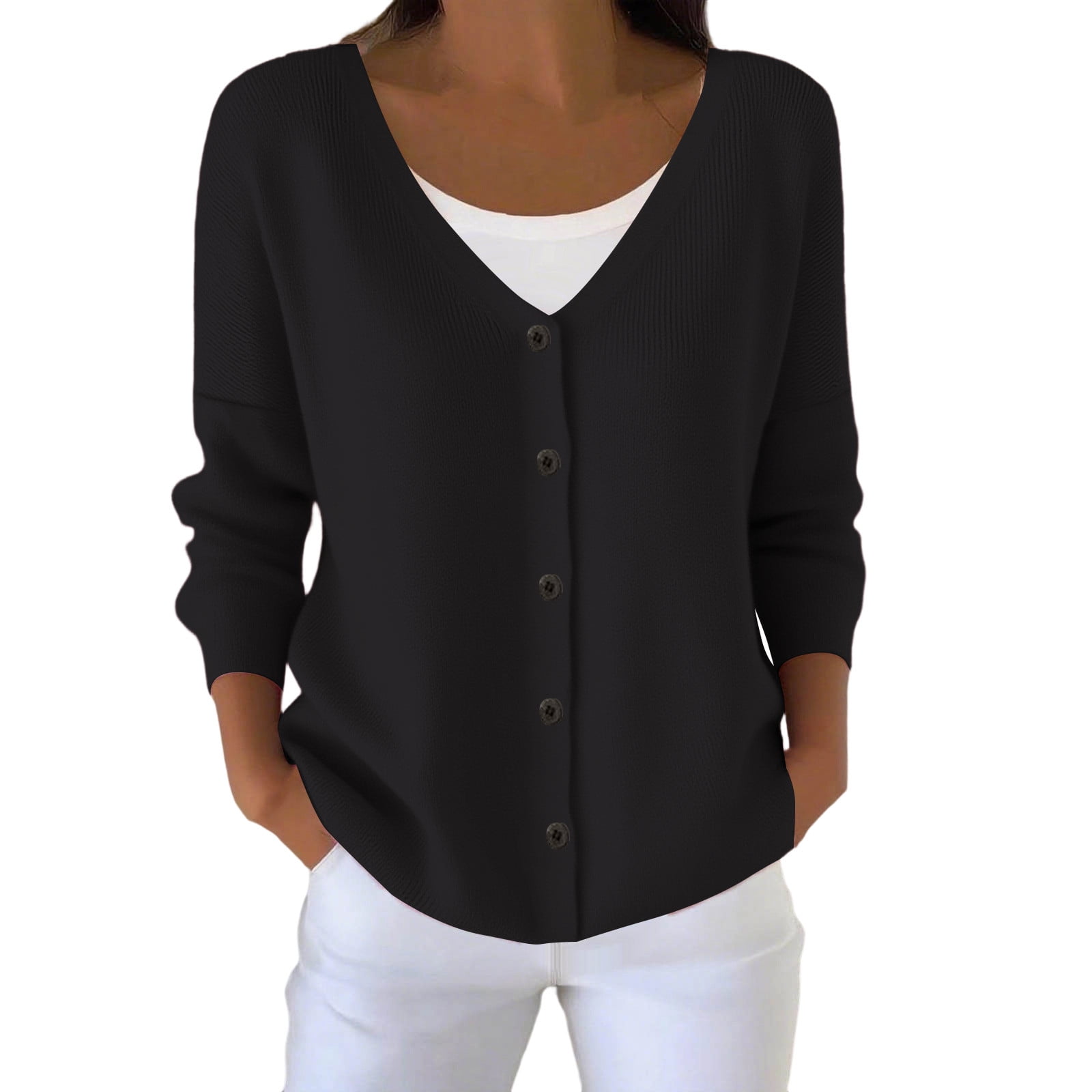 FRSASU Women's V Neck Long Sleeve Open Front Chunky Cardigan Winter ...