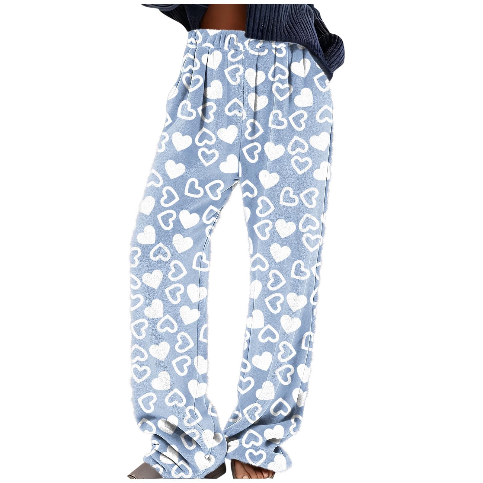 FRSASU Women's Valentine Pants Flannel Fuzzy Elastic Waist Wide Leg ...