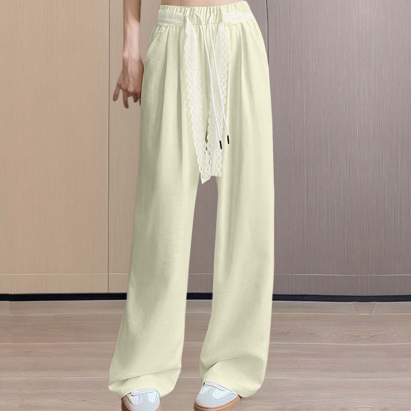 FRSASU Women's Wide Leg high waist drawstring Pants Soft Sweatpants ...