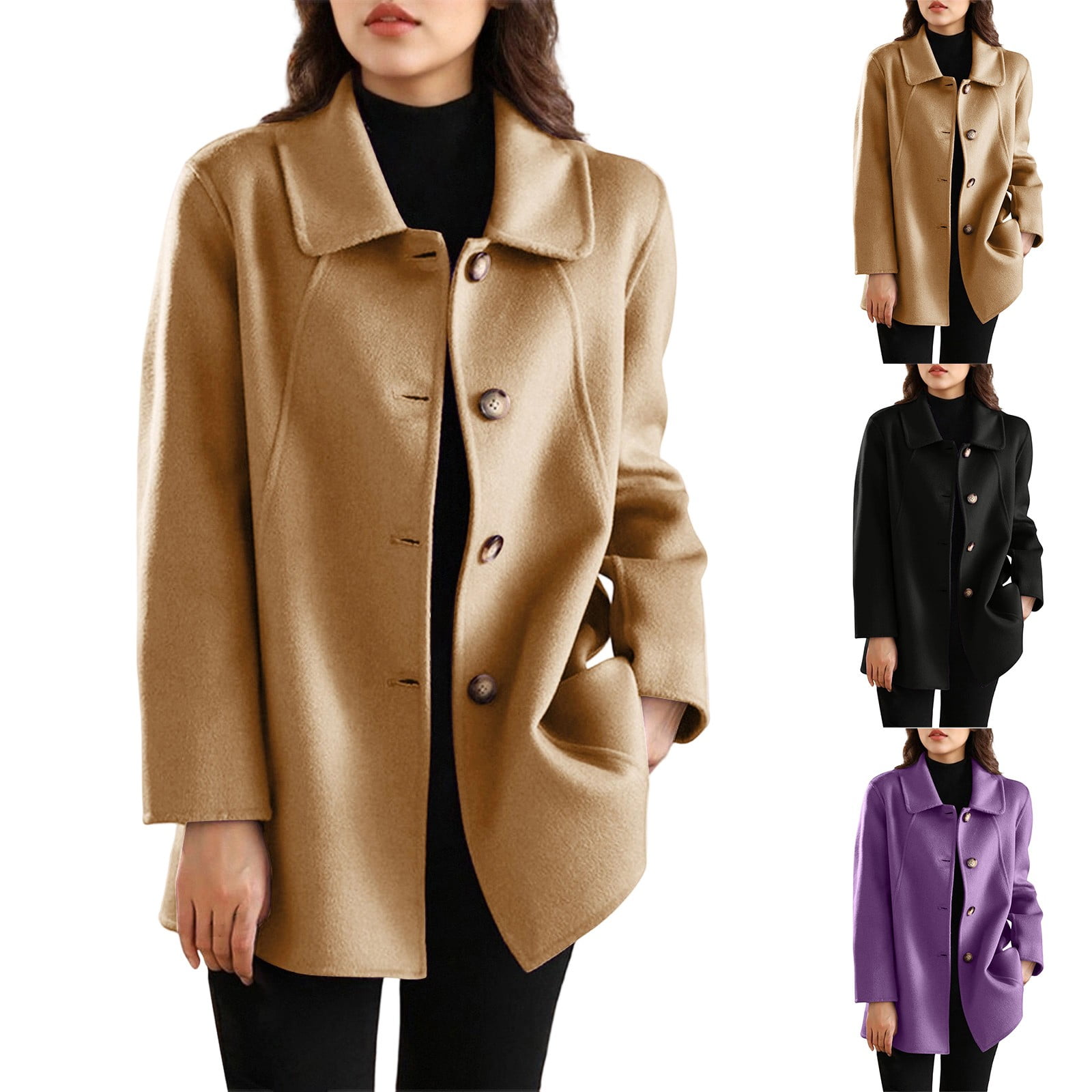 FRSASU Women's Winter Casual Long Sleeve Single Breasted Lapel Long ...