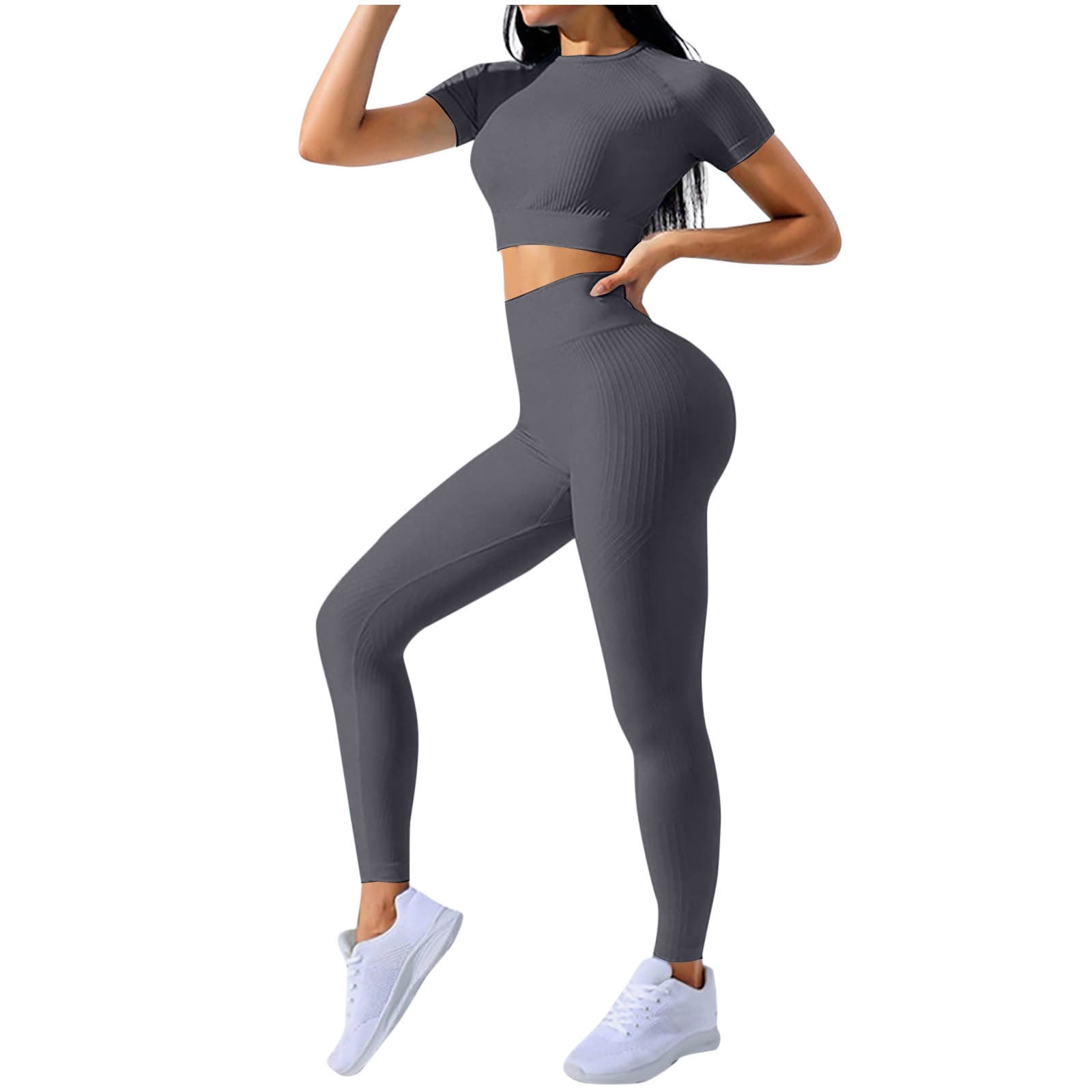 FRSASU Women's Workout Outfit 2 Pieces Seamless High Waist Yoga ...