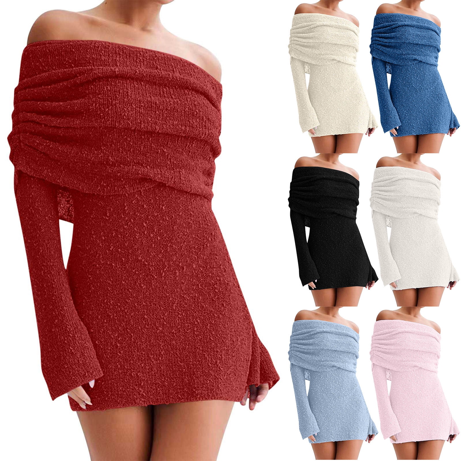 FRSASU Women's off Shoulder Mini Short Dress Bodycon Long Sleeve ...