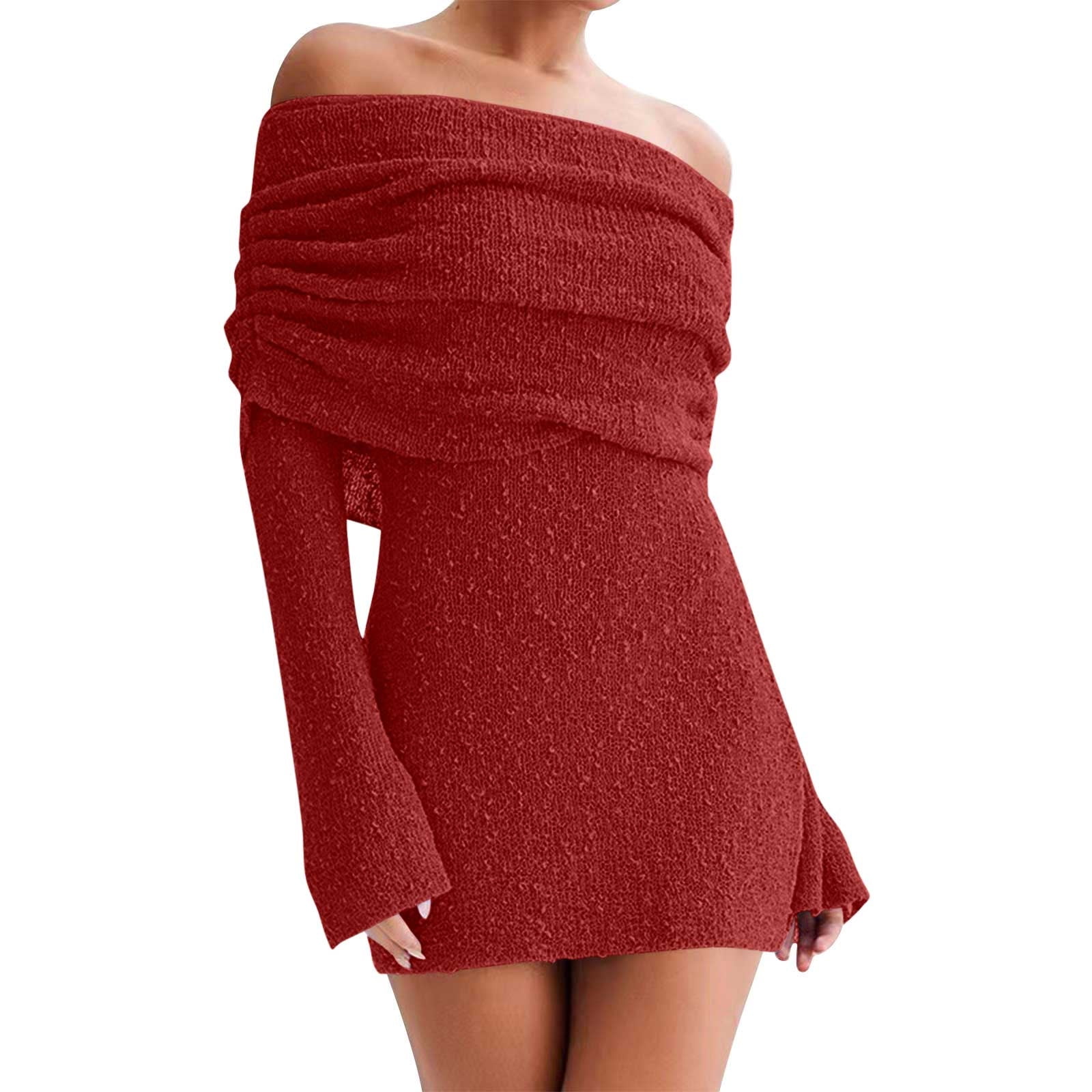 FRSASU Women's off Shoulder Mini Short Dress Bodycon Long Sleeve ...