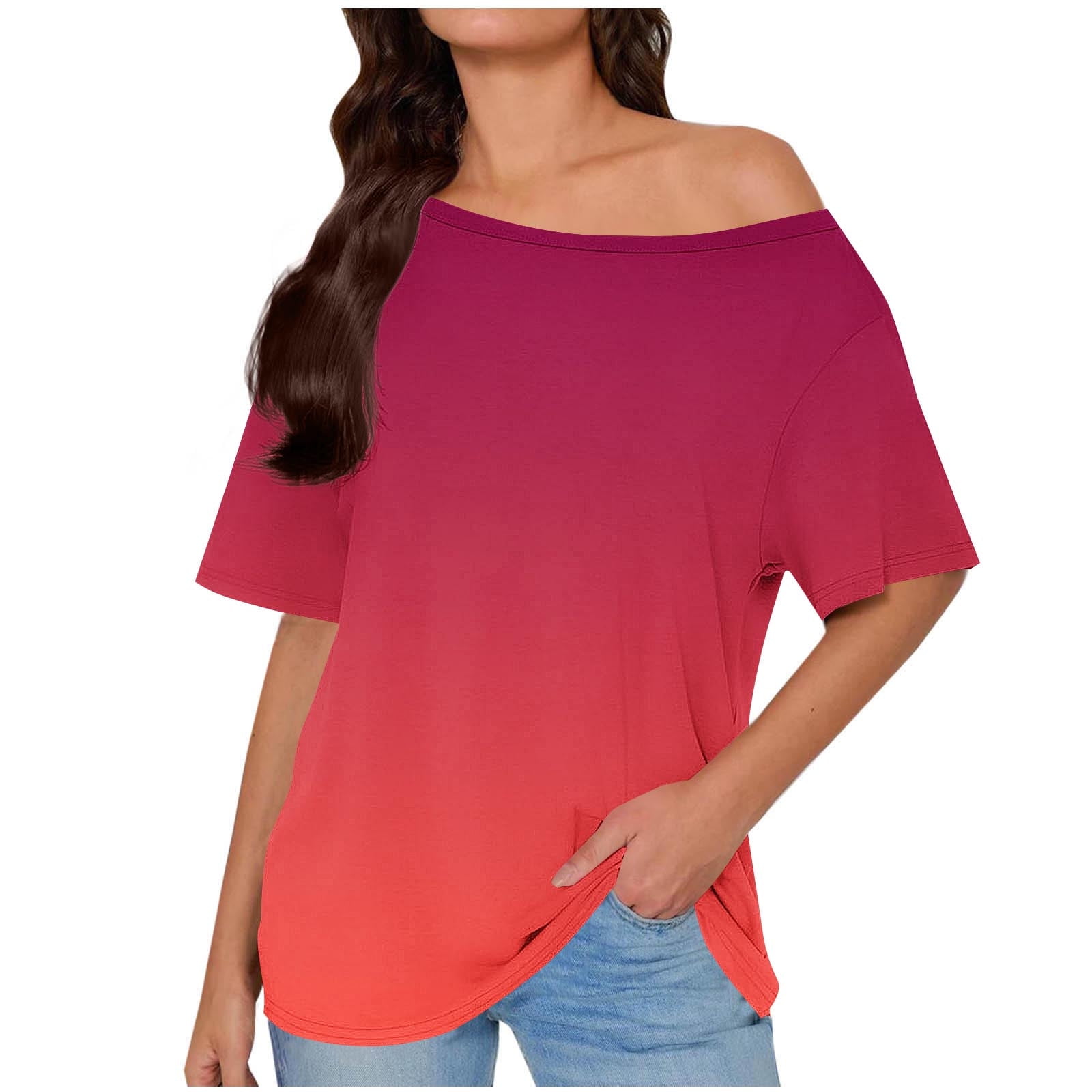 FRSASU Women's off the Shoulder Tops Oversized T-Shirts Short Sleeve ...