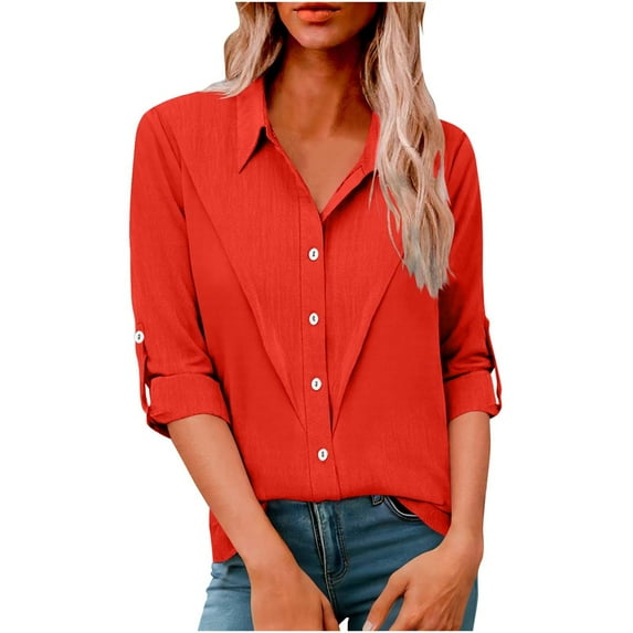 FRSASU Womens Button Down Shirts Cotton Linen Long Sleeve Dress Shirts ...