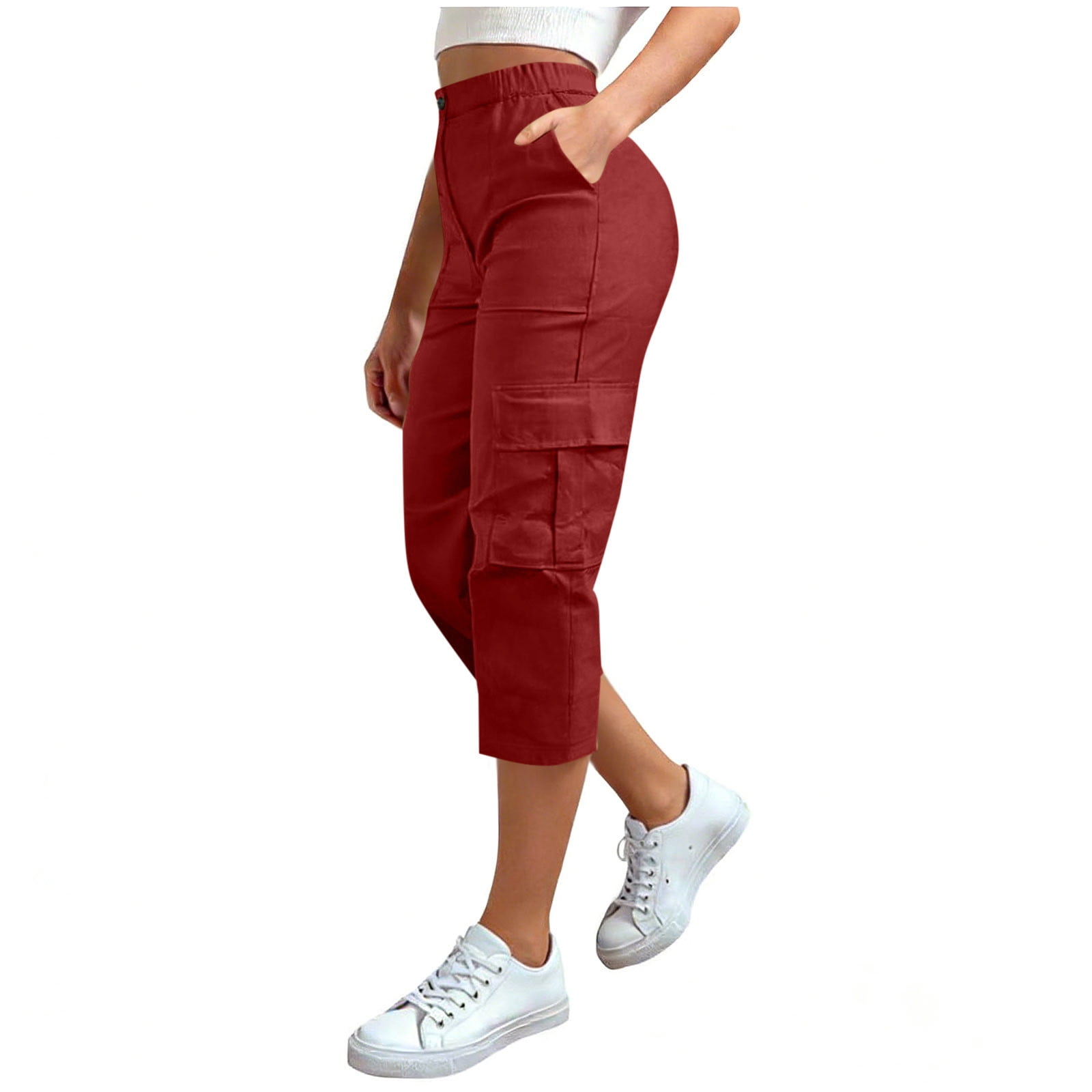 FRSASU Womens Capris with Pockets Loose Fit Casual Capri Pants Dressy ...