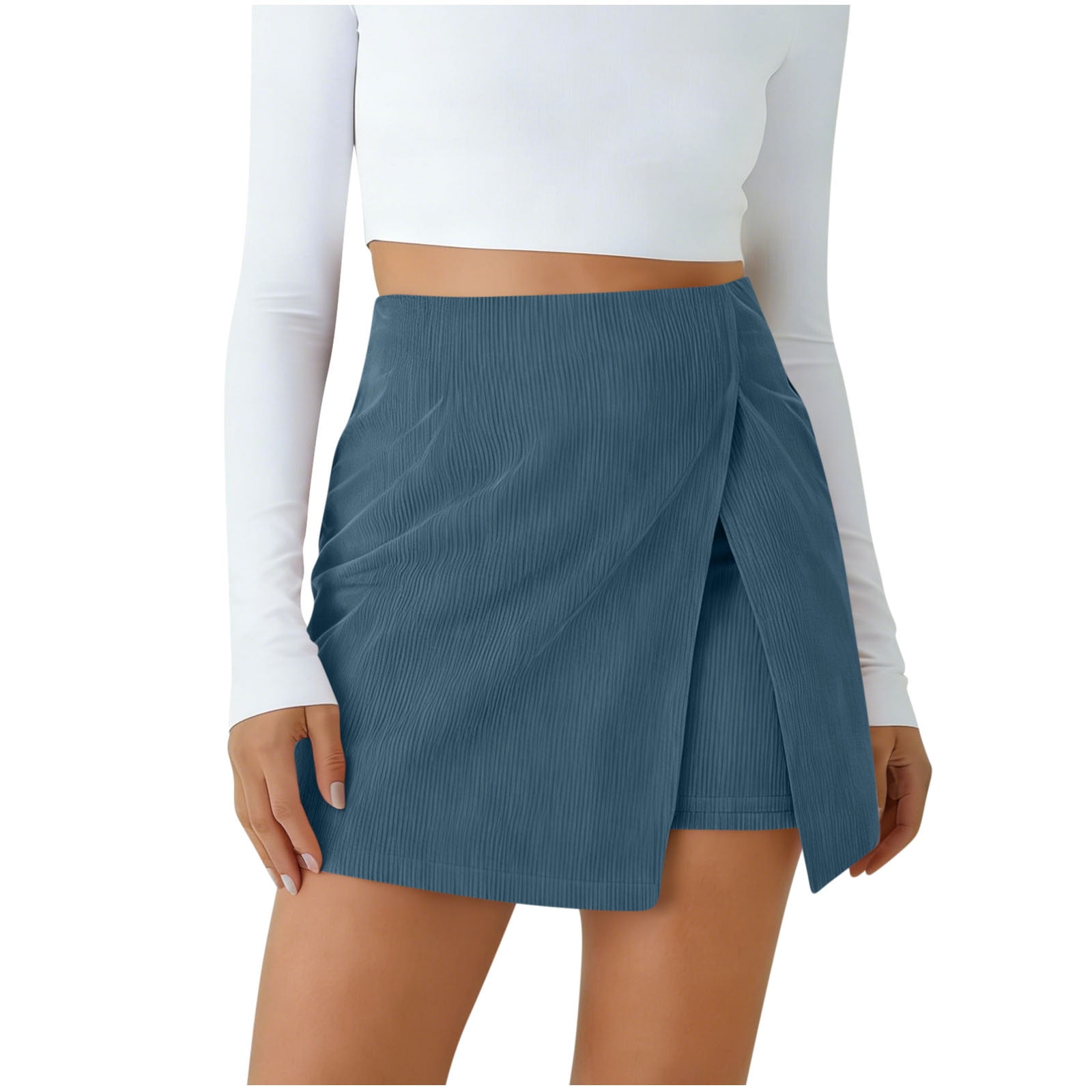 FRSASU Womens Corduroy Mini Skirt Casual High Waisted Side Slit A-line ...