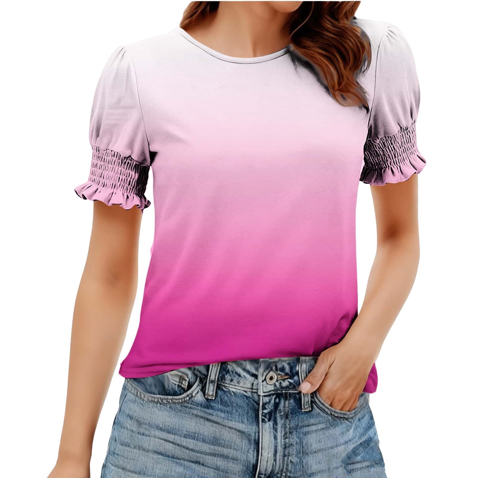 FRSASU Womens Crew Neck Short Sleeve T Shirts Summer Tops Gradient ...