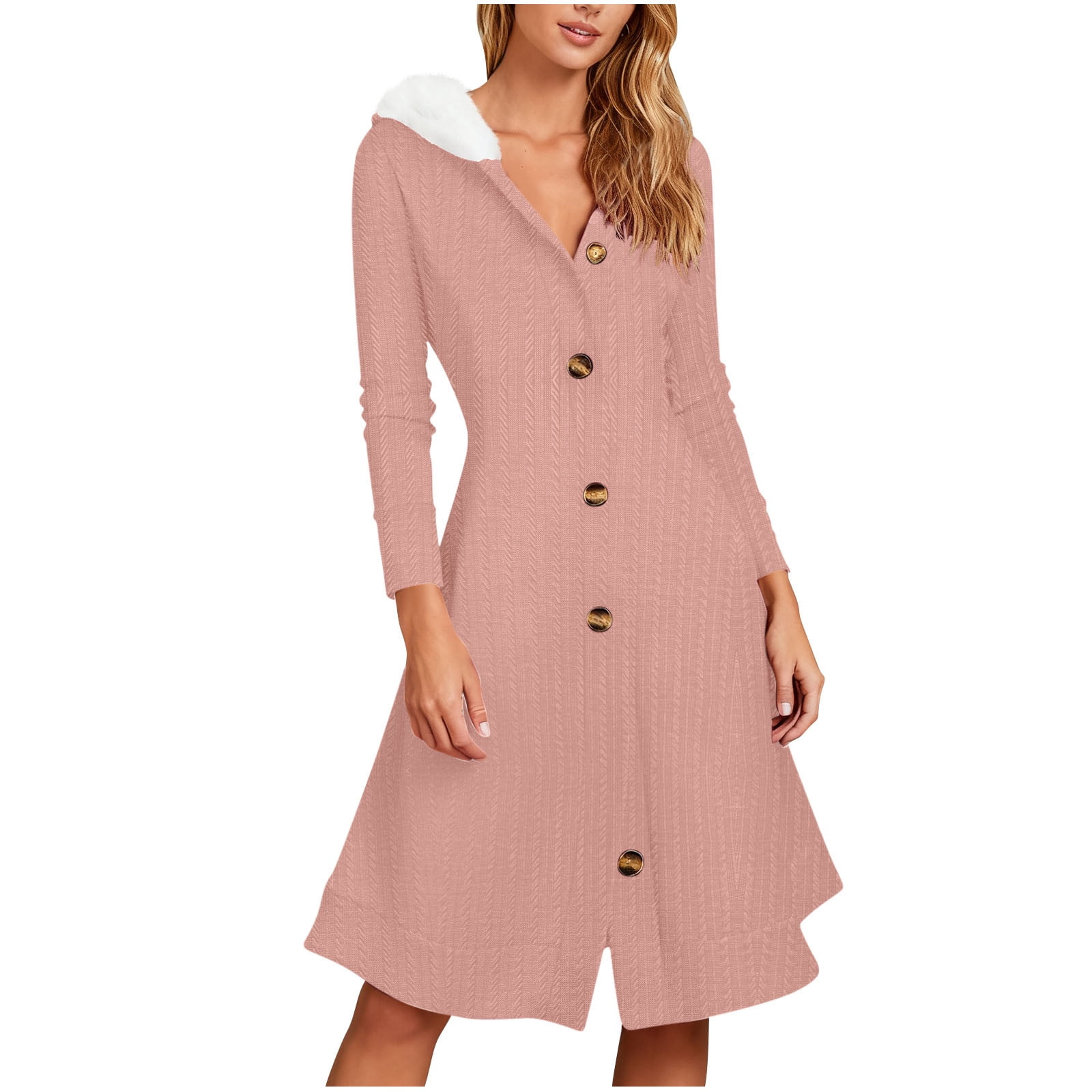 FRSASU Womens Fashion Jacquard Hooded Dress Cute Fuzzy Plush Collar ...