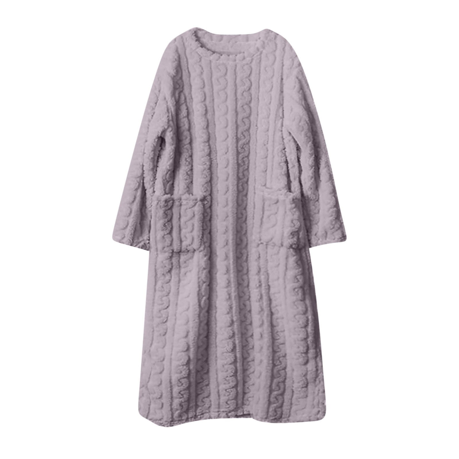 FRSASU Womens Housecoat Plush Warm Crew neck House Coat Lounger Pockets ...