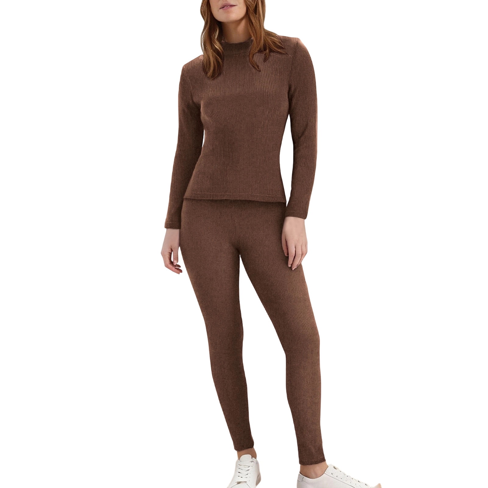 FRSASU Womens Ribbed Knit Lounge Set 2 Piece Outfits Long Sleeve Pajama ...