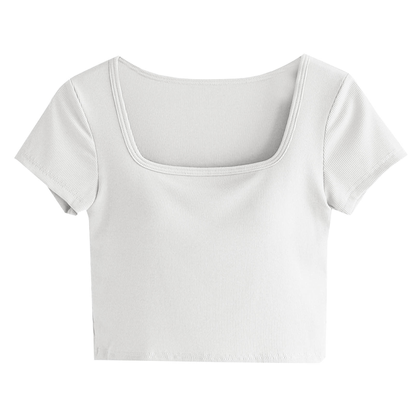 FRSASU Womens Short Sleeve Cropped T-Shirts Summer Short Sleeve Crop ...