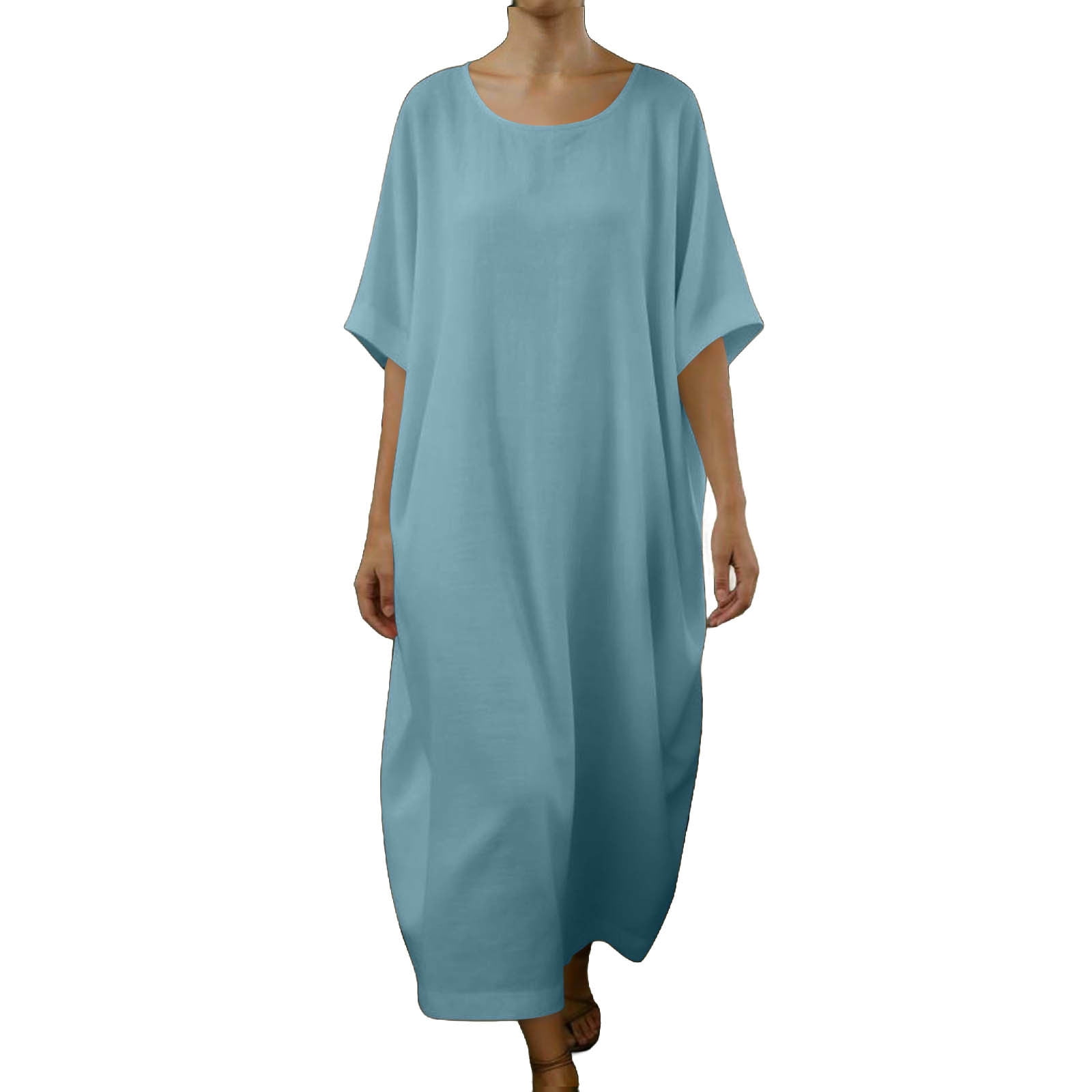 FRSASU Womens Summer Dress Casual Solid Short Sleeve Round Neck Cotton ...