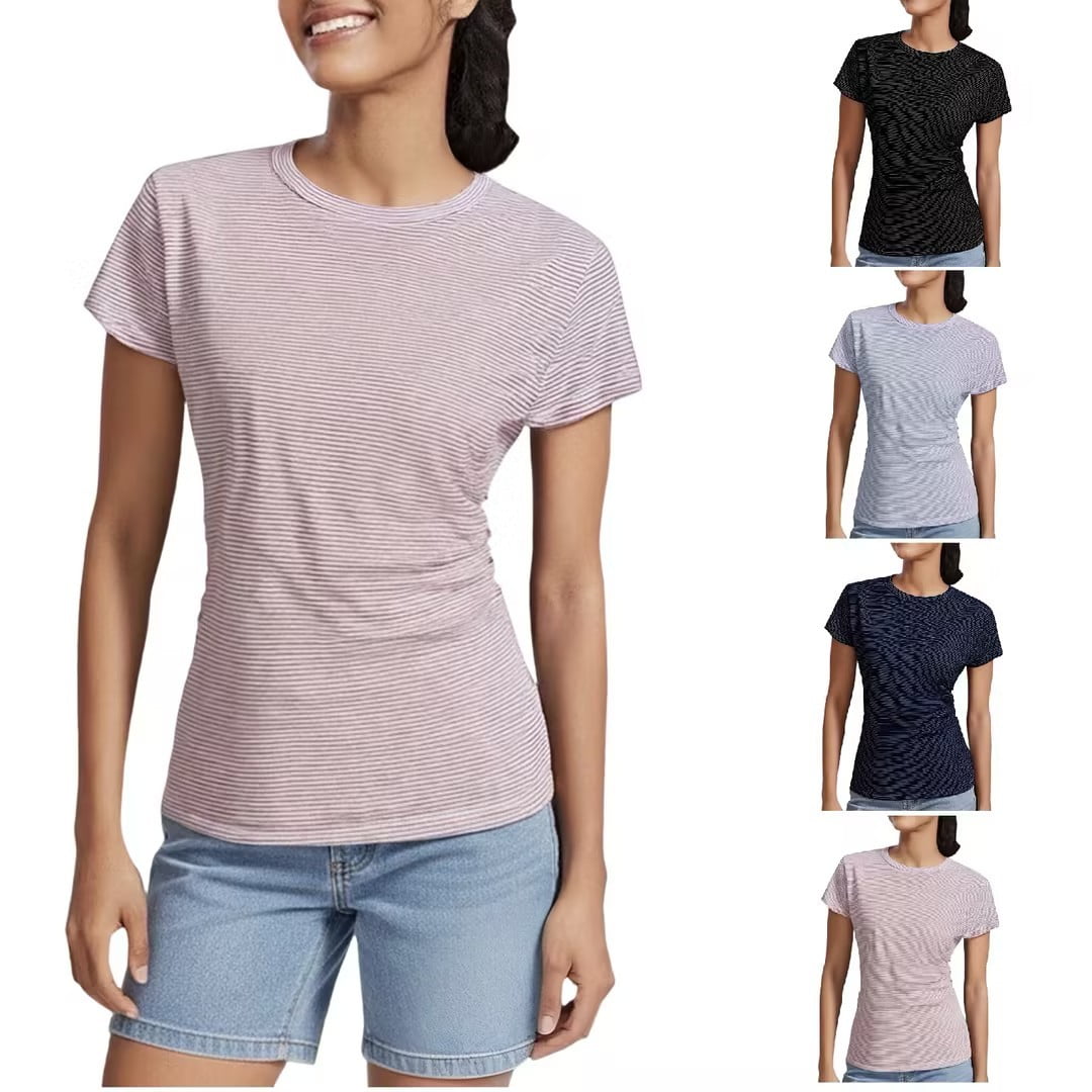 FRSASU Womens Summer Tops Trendy Short Sleeve T Shirts Crew Neck Tight ...