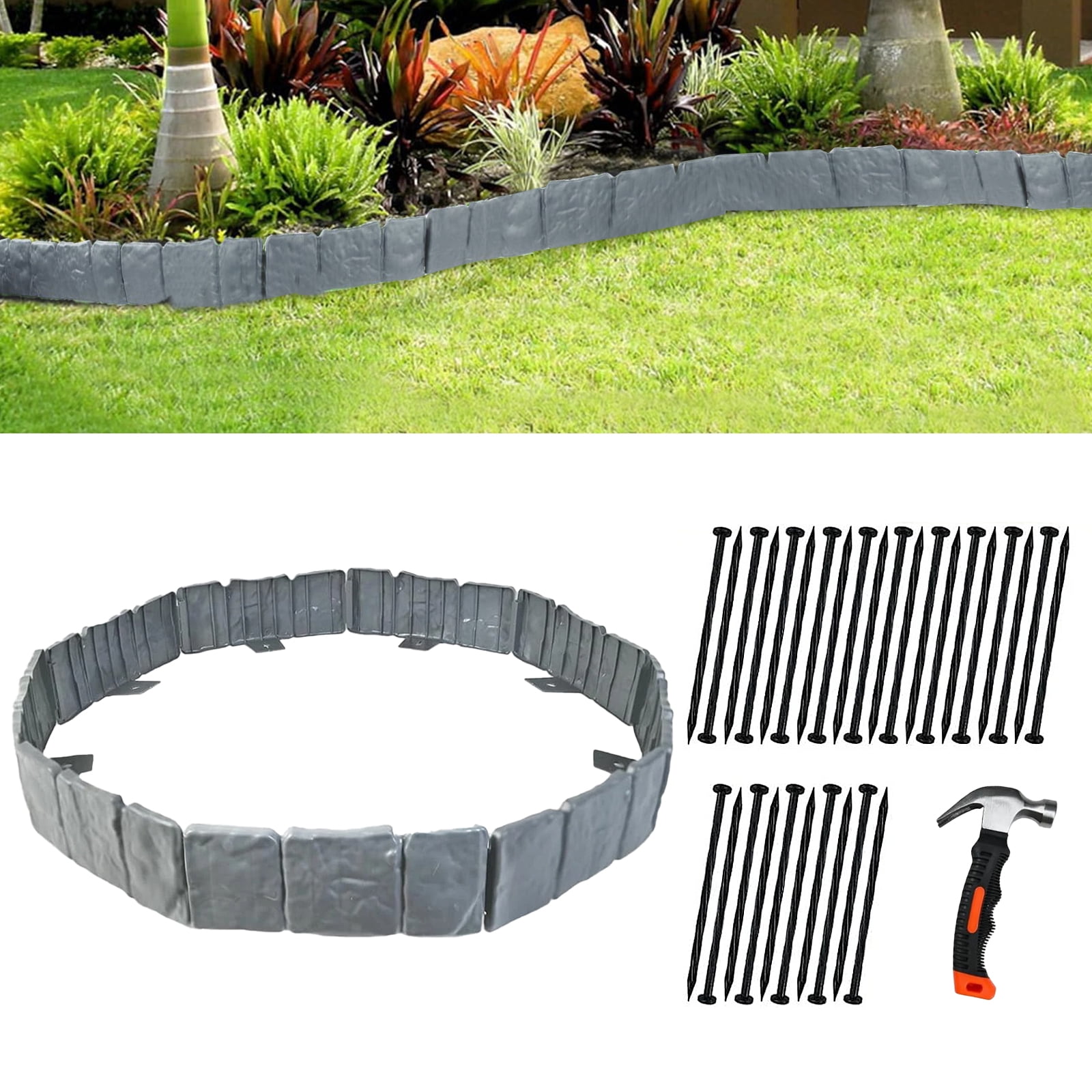 FRTDNE Garden Border Edging, 5.3 in x 13.6 in, Gray Plastic, 30 Count ...