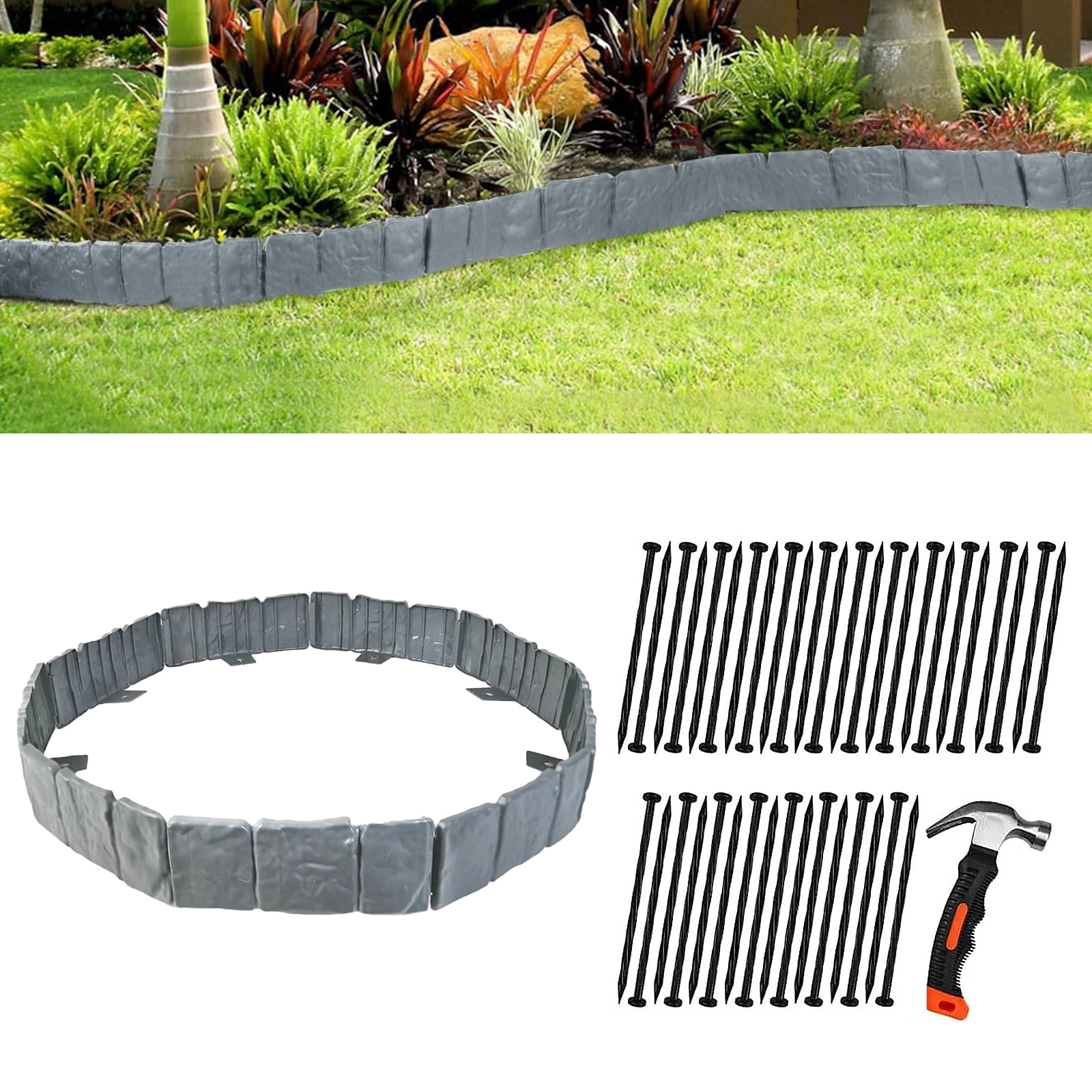 FRTDNE Garden Border Edging, 7.2 in x 13.6 in, Gray Plastic, 40 Count ...