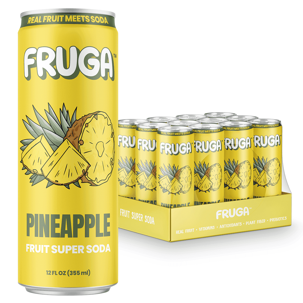 FRUGA Pineapple Sparkling Fruit Super Soda | Prebiotic Soda, Low ...