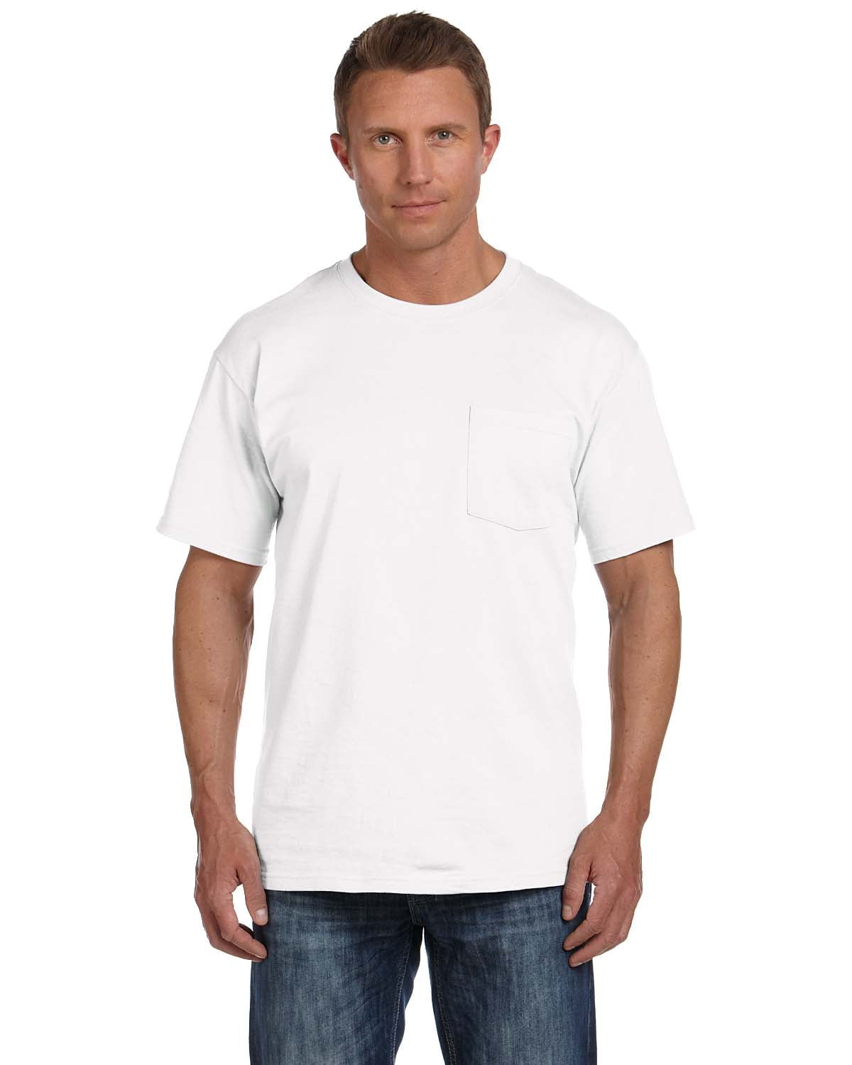 FRUIT OF THE LOOM 3931P ADULT 5 OZ. HD COTTON POCKET T-SHIRT, White, L ...